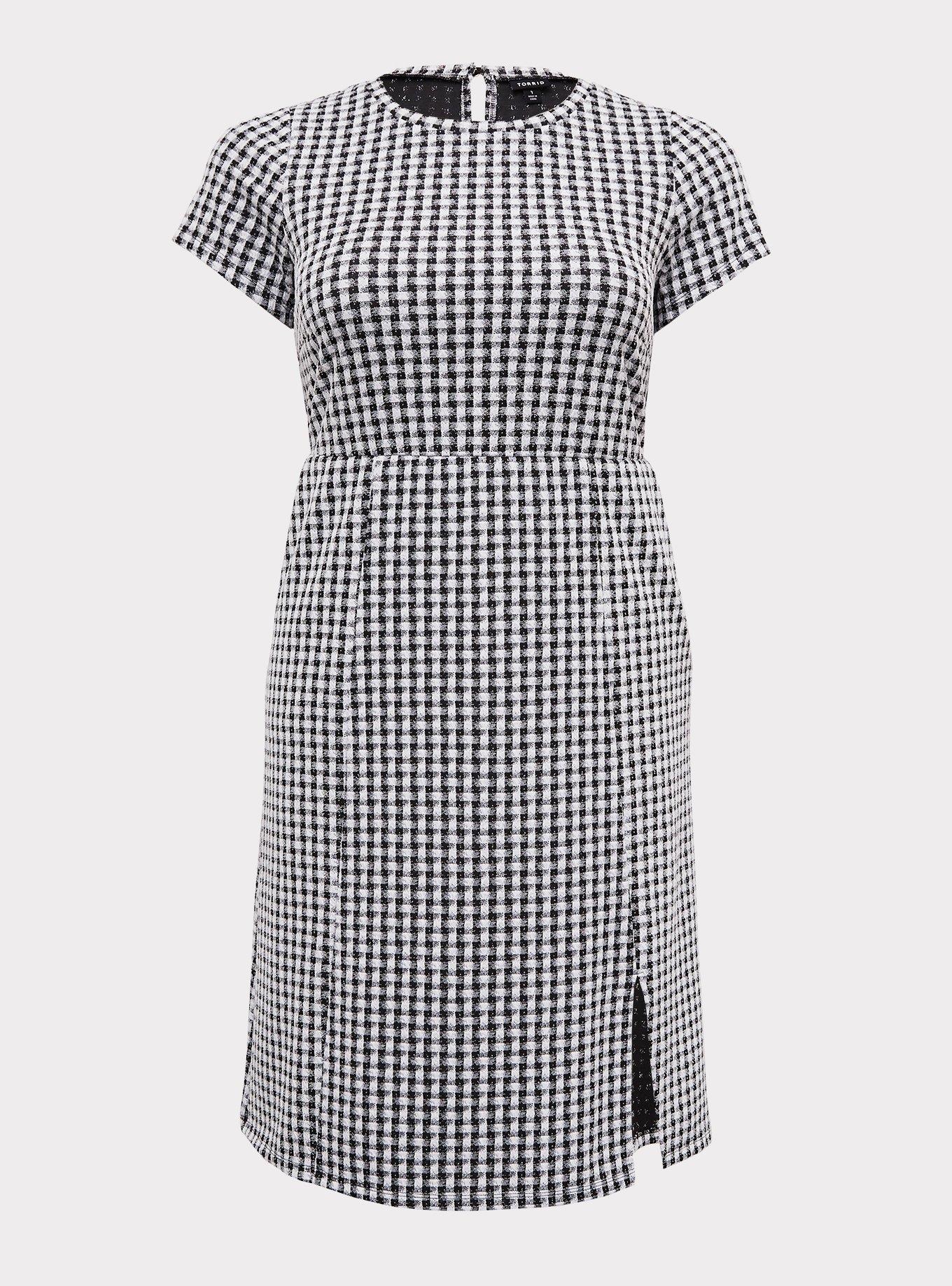 Plus Size - Black Textured Gingham Front Slit Shift Dress - Torrid