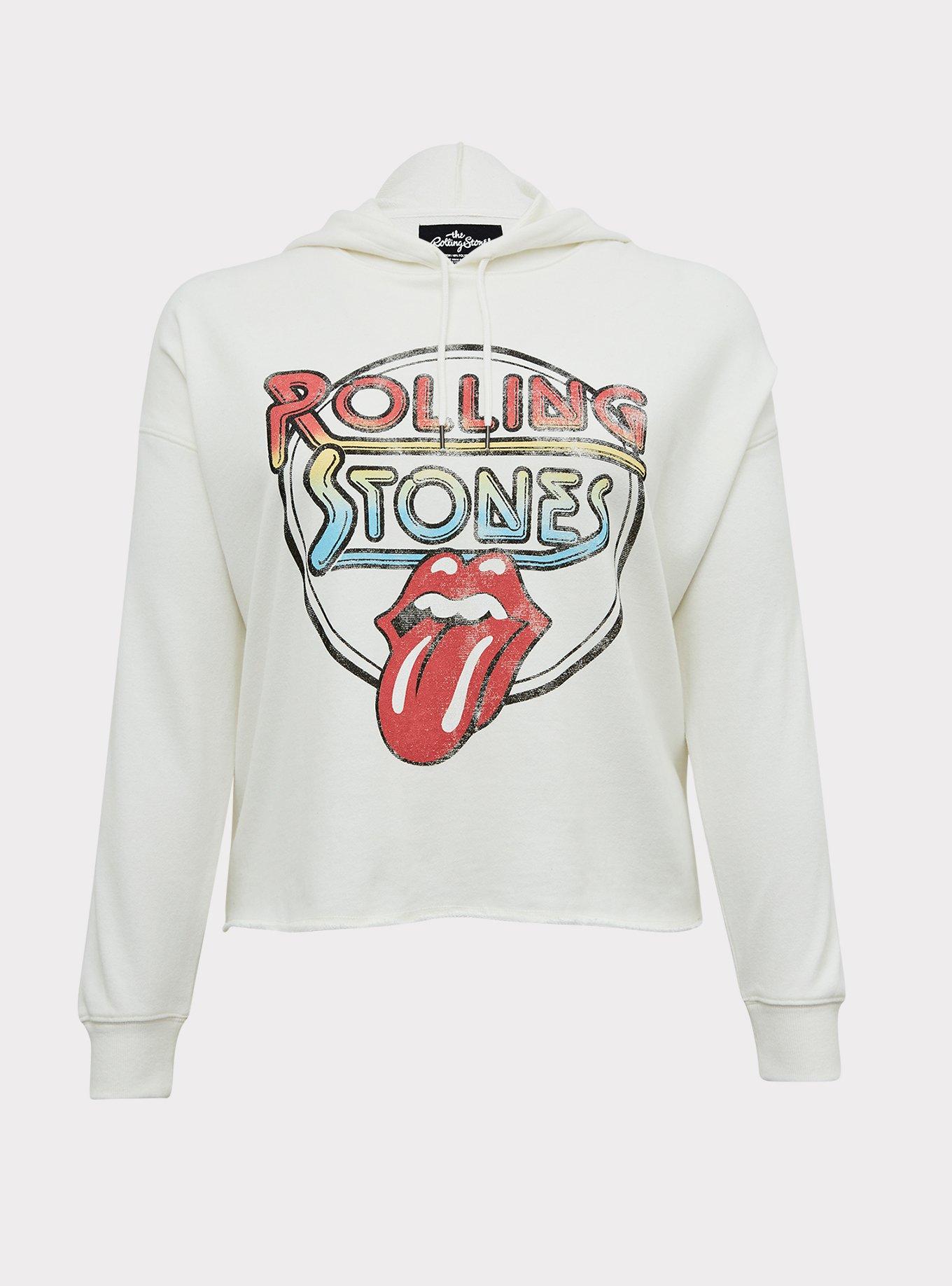 Plus Size - Rolling Stones Ivory French Terry Crop Hoodie - Torrid