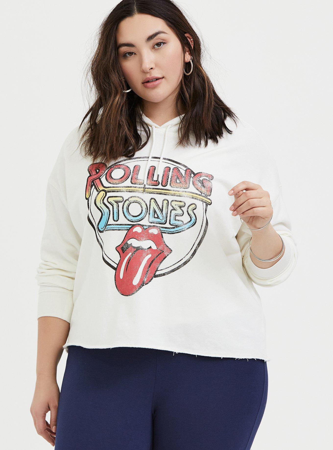 Plus Size - Rolling Stones Ivory French Terry Crop Hoodie - Torrid