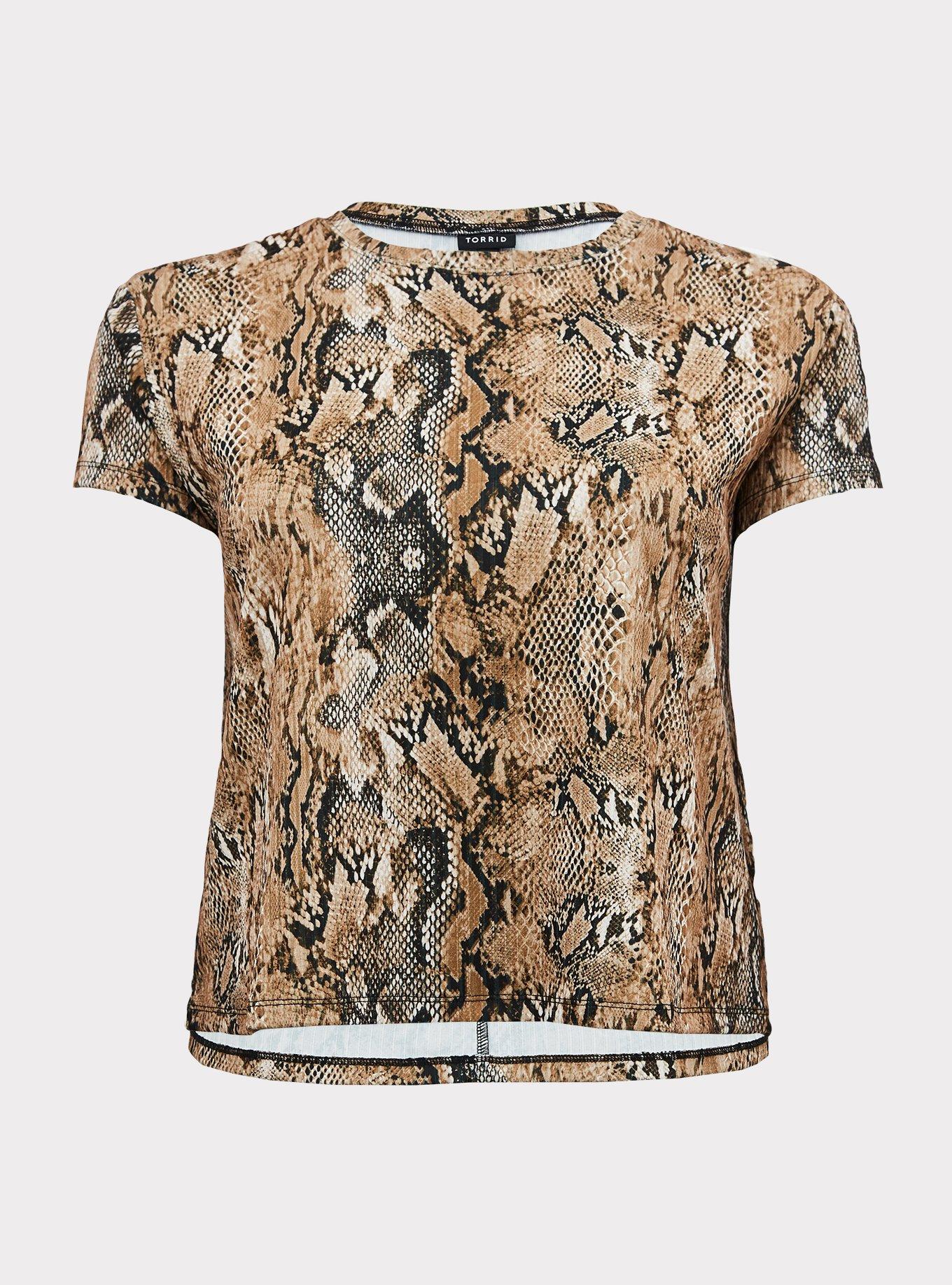 Plus Size - Snakeskin Print Rib Crop Crew Tee - Torrid