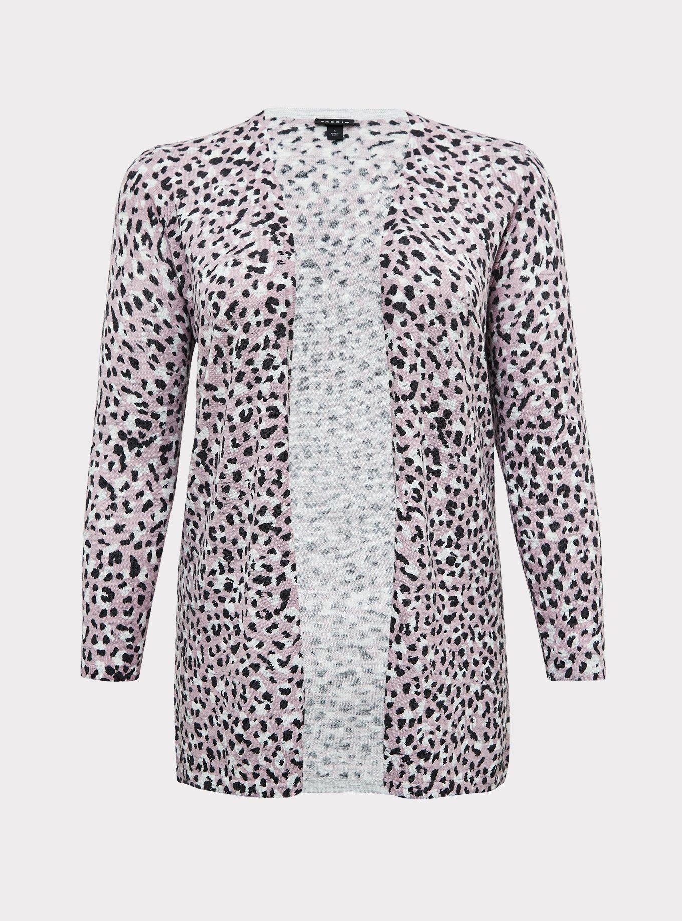 Plus Size - Mauve Pink Leopard Open Front Cardigan - Torrid