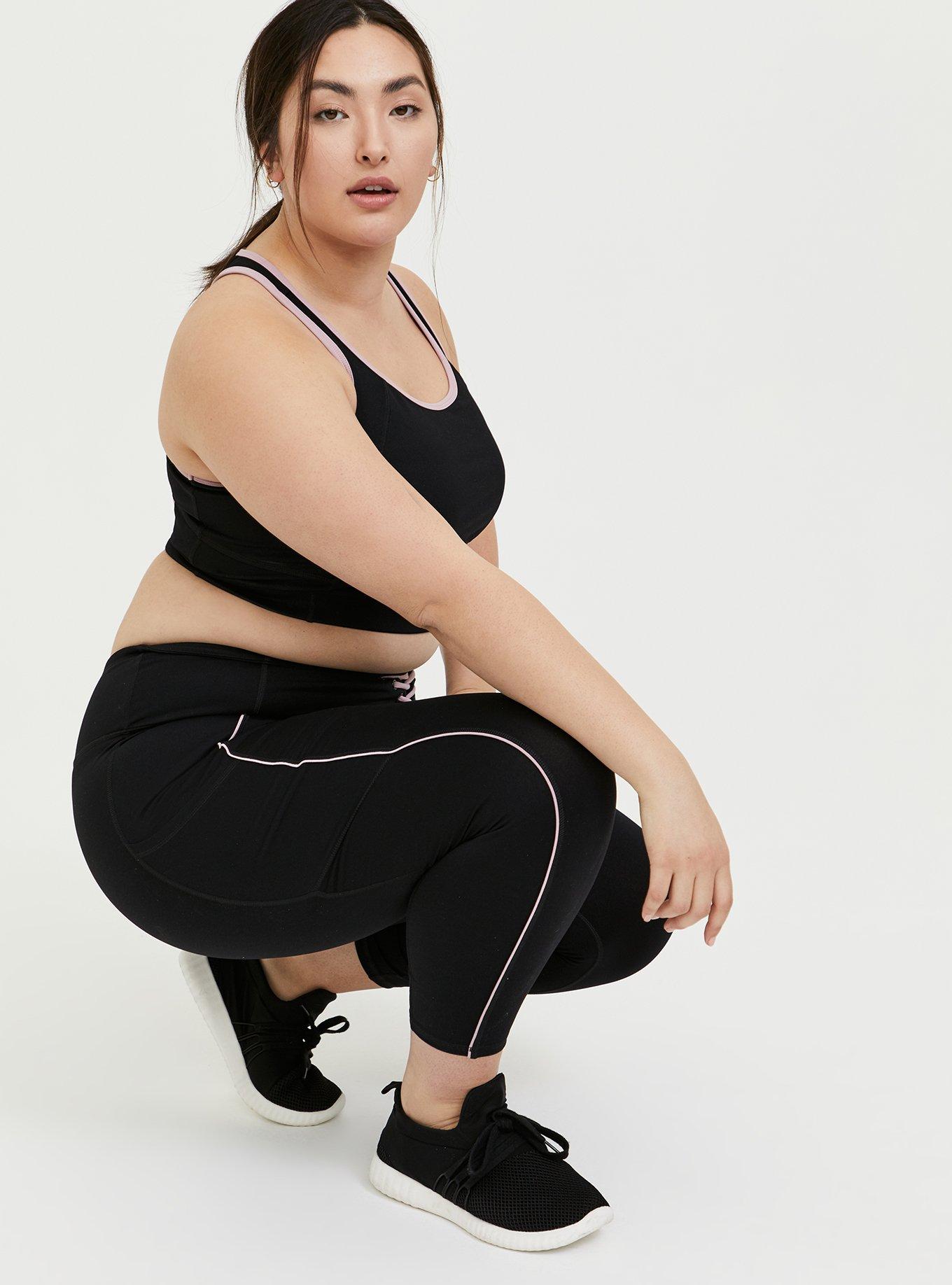 Plus Size - Black & Pink Lattice Racerback Wicking Sports Bra - Torrid