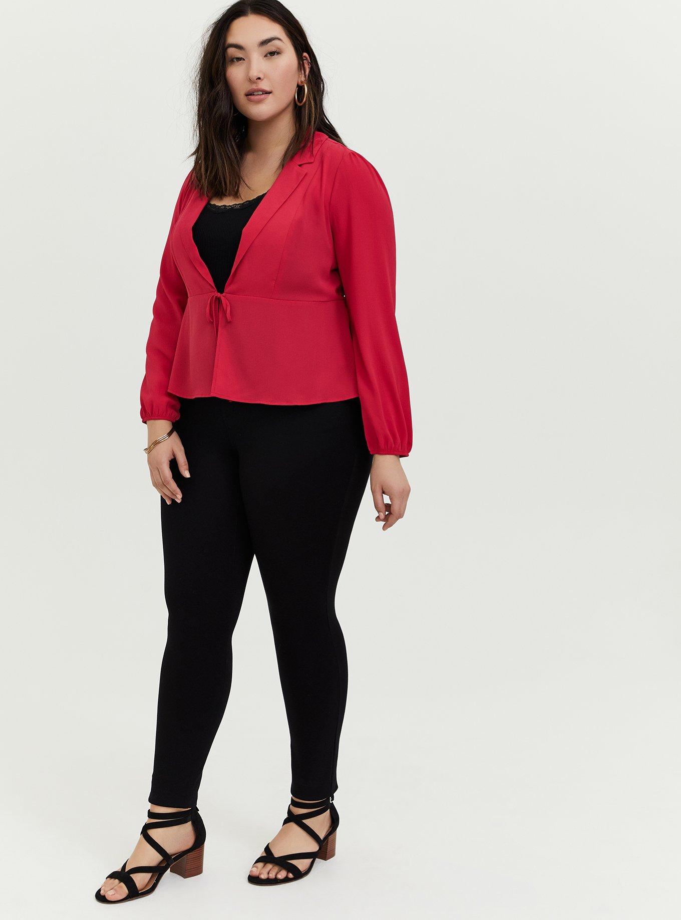 Plus Size - Fuchsia Pink Crepe Tie Front Peplum Jacket - Torrid