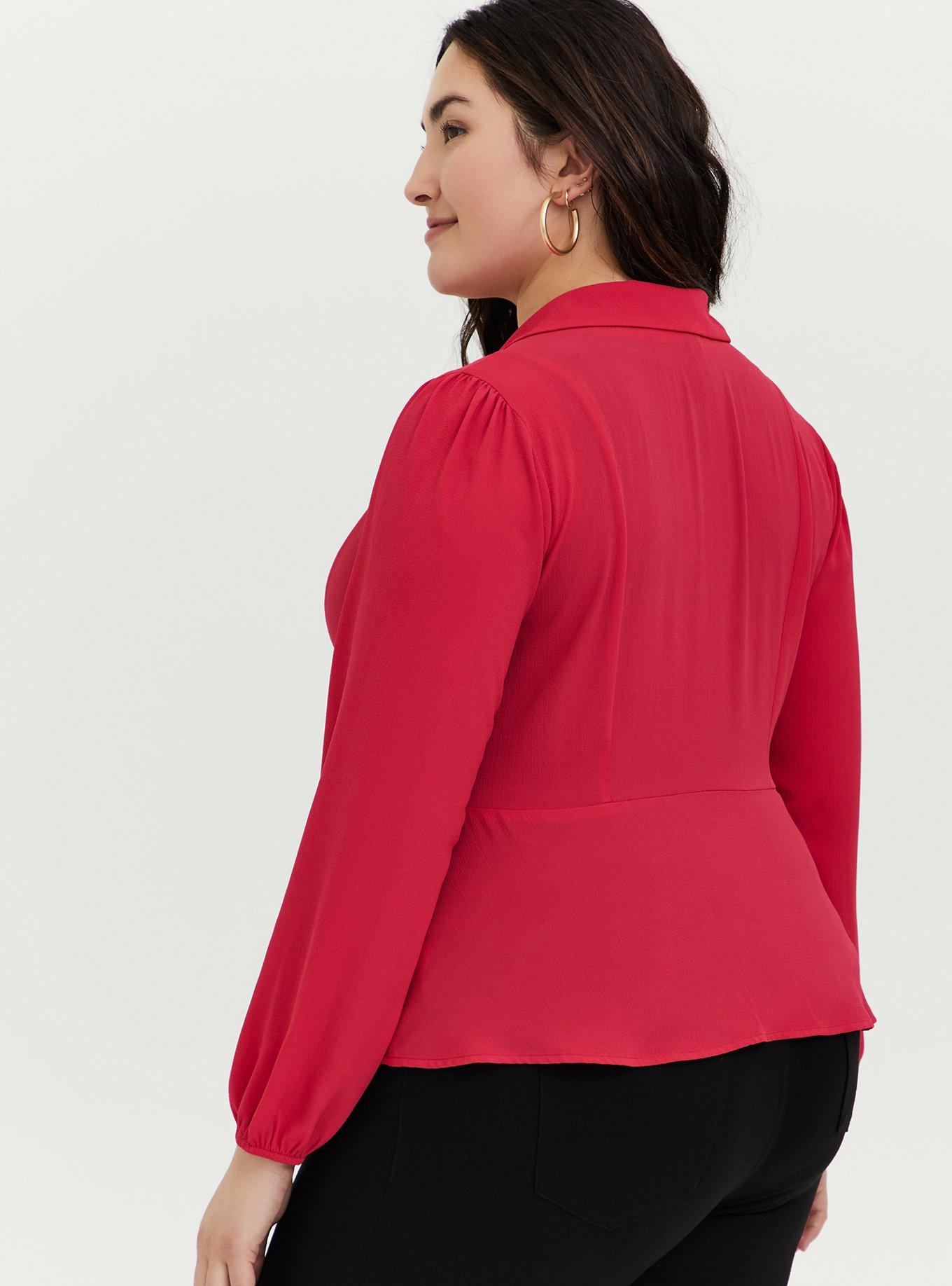 Plus Size - Fuchsia Pink Crepe Tie Front Peplum Jacket - Torrid