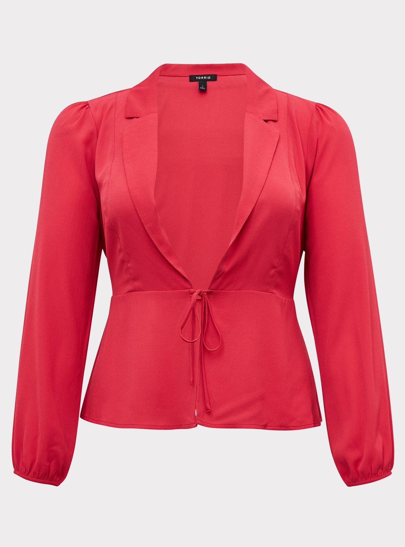 Plus Size - Fuchsia Pink Crepe Tie Front Peplum Jacket - Torrid