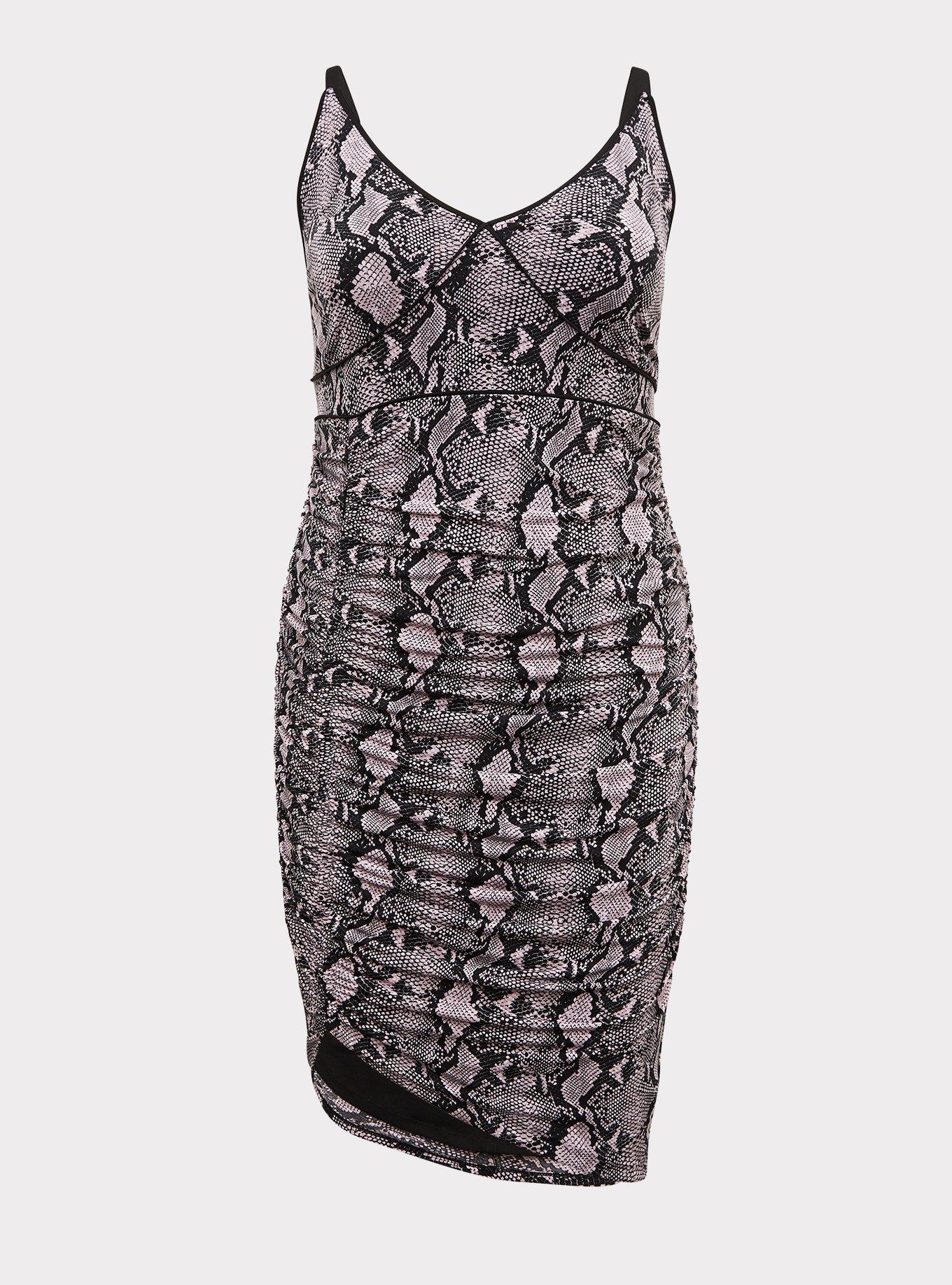 Plus Size - Mauve Pink Snakeskin Print Studio Knit Ruched Bodycon Dress ...