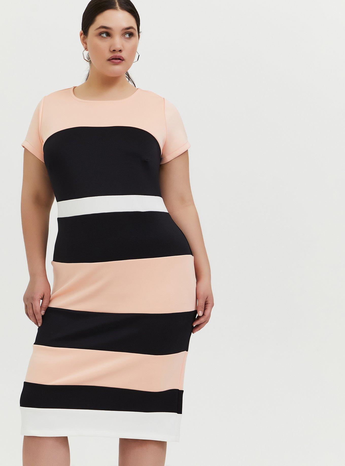 Plus Size - Peach Colorblock Scuba Knit Sheath Dress - Torrid