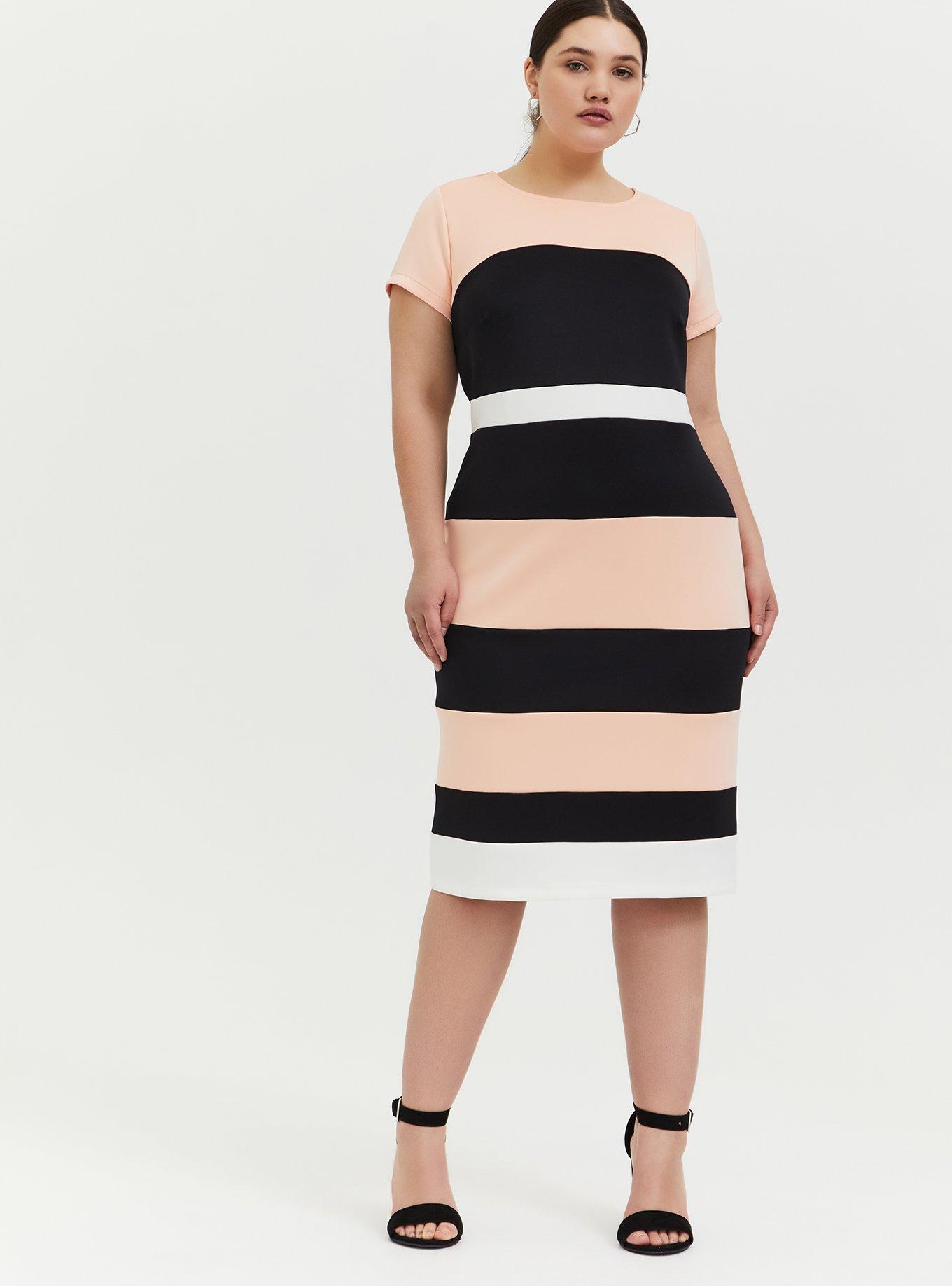 Plus Size - Peach Colorblock Scuba Knit Sheath Dress - Torrid
