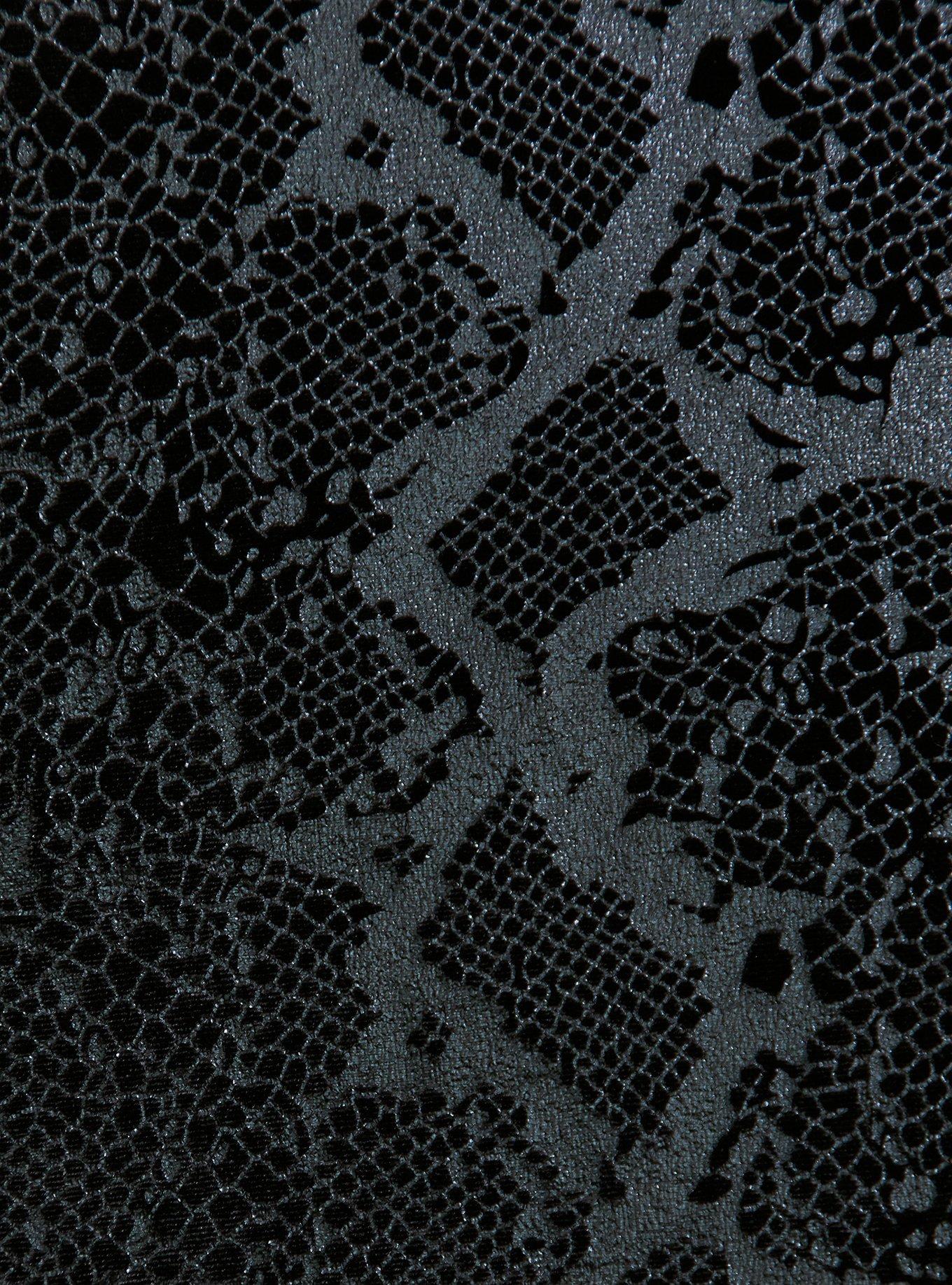 Plus Size - Black Snakeskin Print Velvet High Neck Tee - Torrid