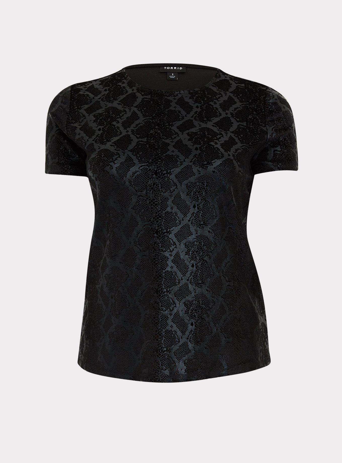 Plus Size - Black Snakeskin Print Velvet High Neck Tee - Torrid