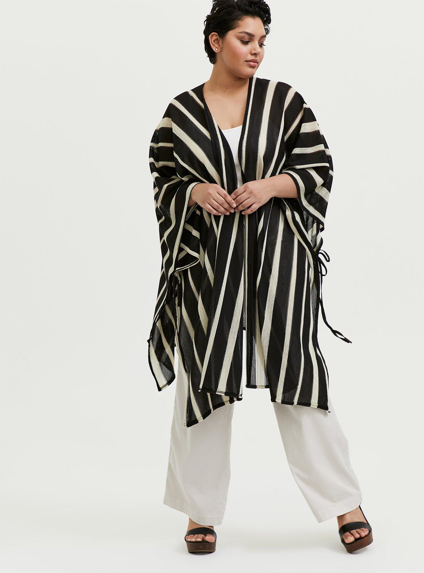 Plus Size - Black & Ivory Stripe Ruana - Torrid