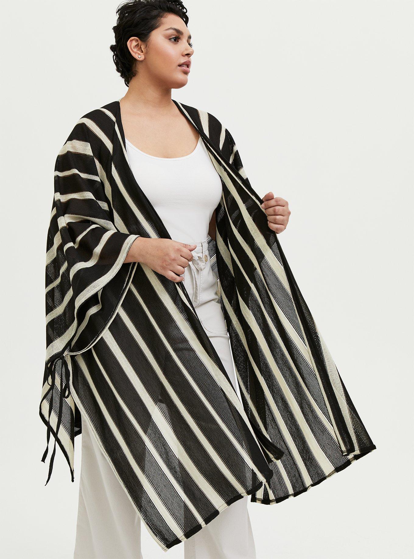 Plus Size - Black & Ivory Stripe Ruana - Torrid