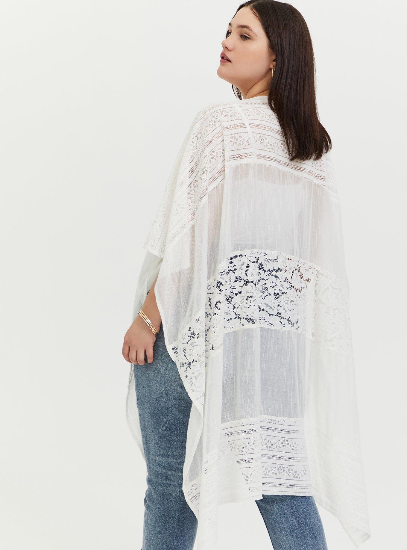 Plus Size - Ivory Lace Inset Ruana - Torrid
