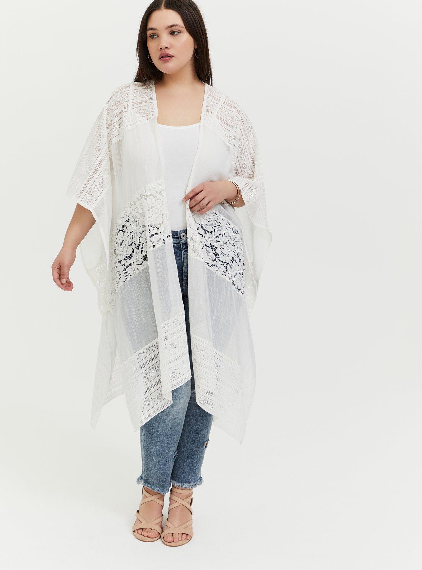 Plus Size - Ivory Lace Inset Ruana - Torrid