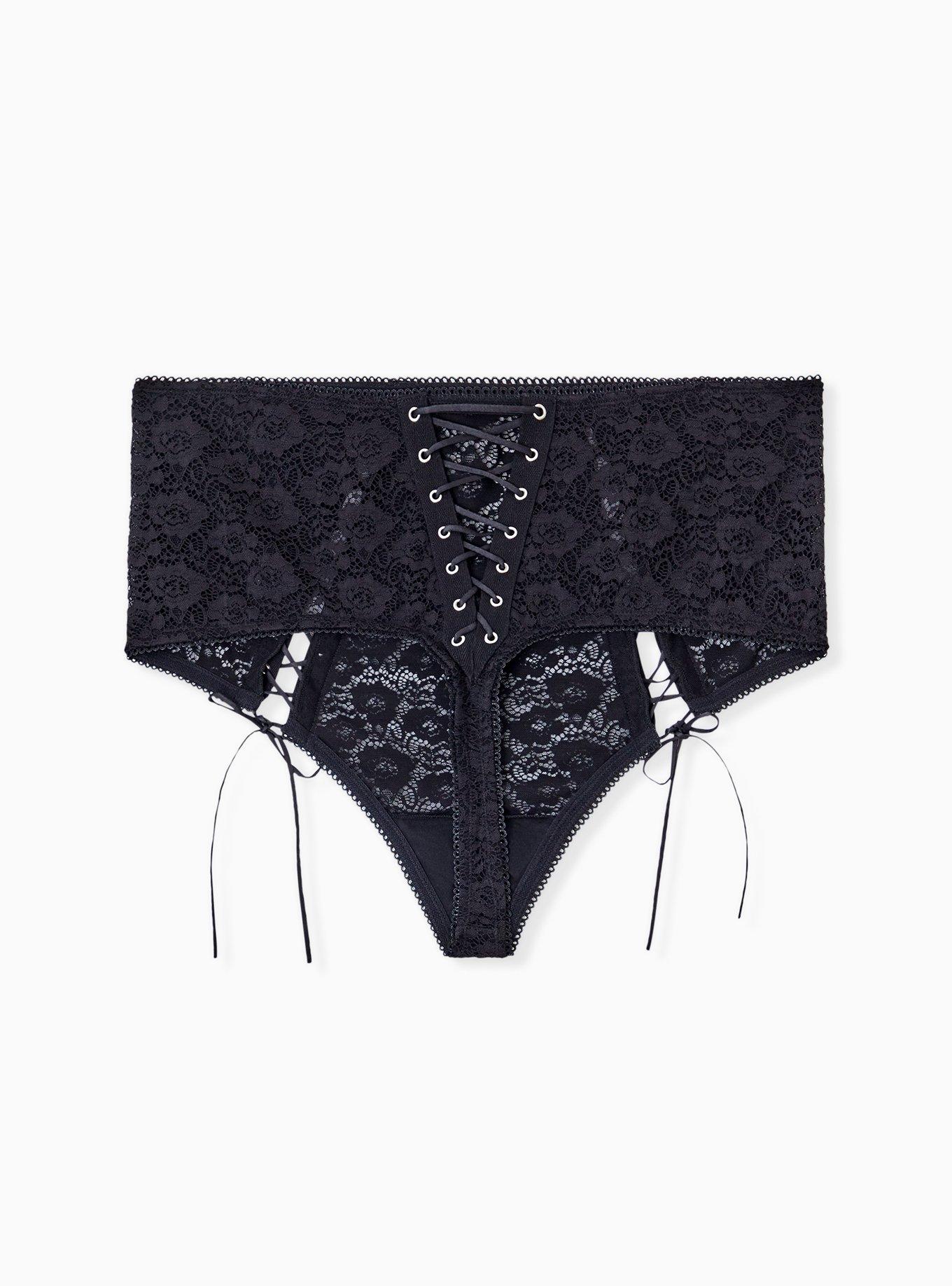 Plus Size - Black Lace Corset High Waist Thong Panty - Torrid