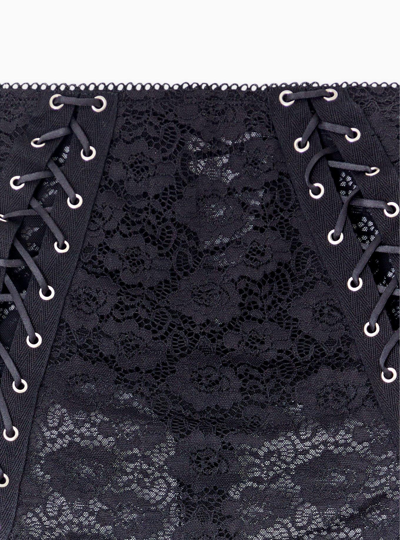 Plus Size - Black Lace Corset High Waist Thong Panty - Torrid
