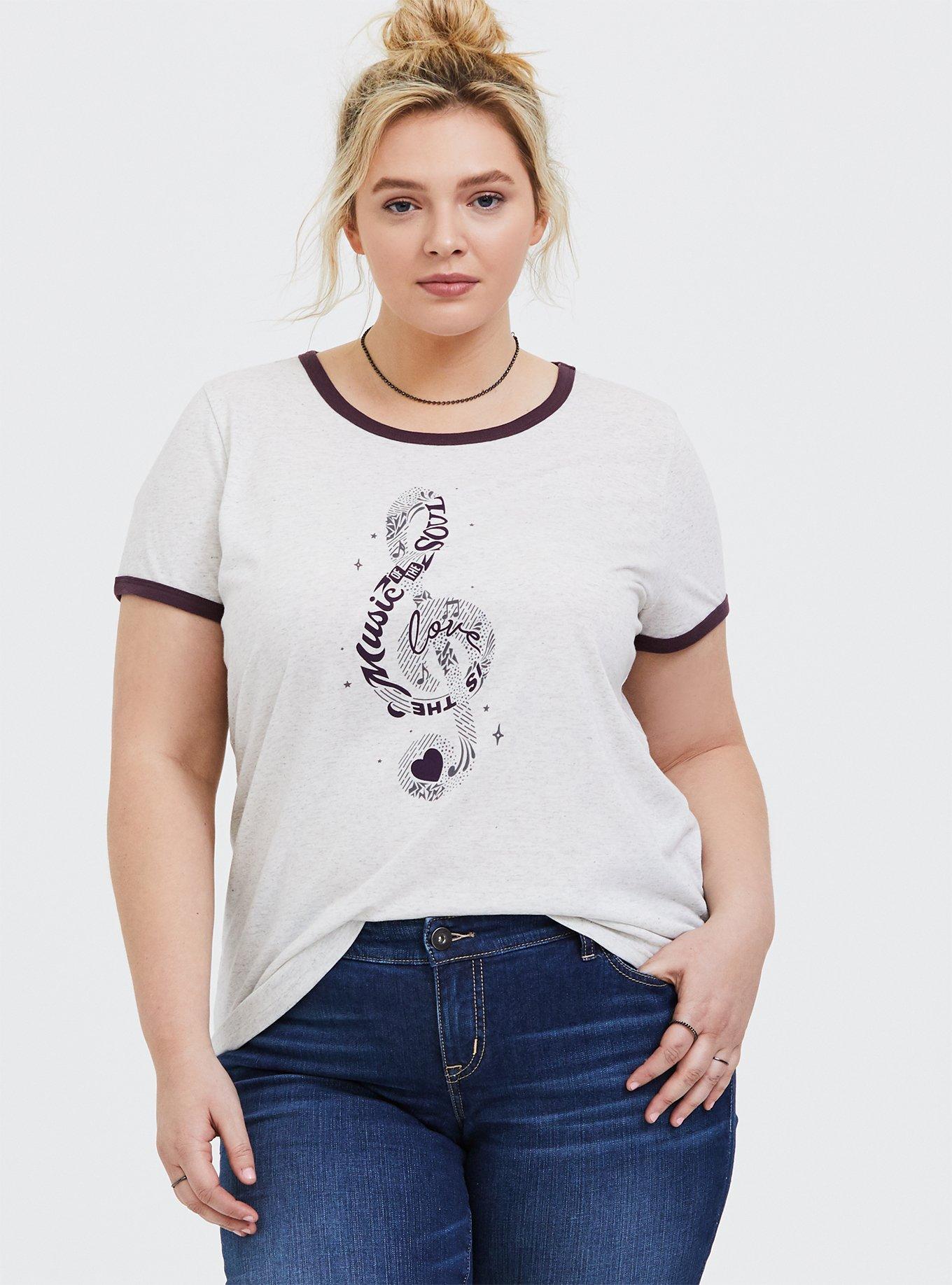 Plus Size - Music Soul Oatmeal Slub Ringer Tee - Torrid