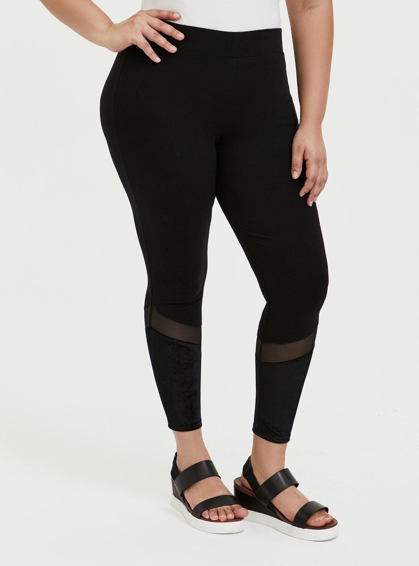 Plus Size - Crop Premium Legging - Mesh & Rib Velvet Inset Black - Torrid