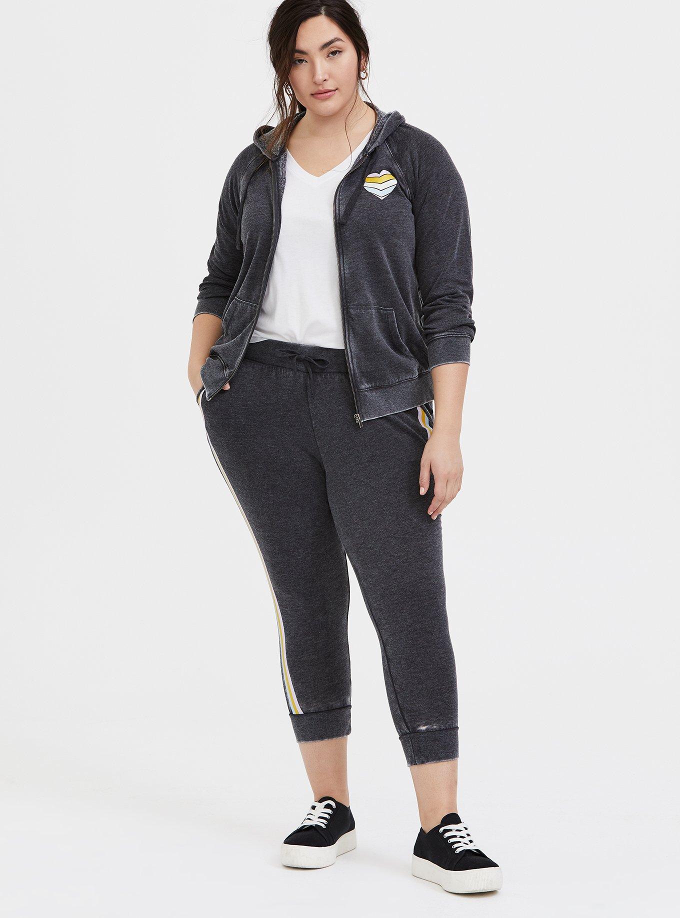 Plus Size - Good Vibes Heart Black Burnout Fleece Zip Hoodie - Torrid