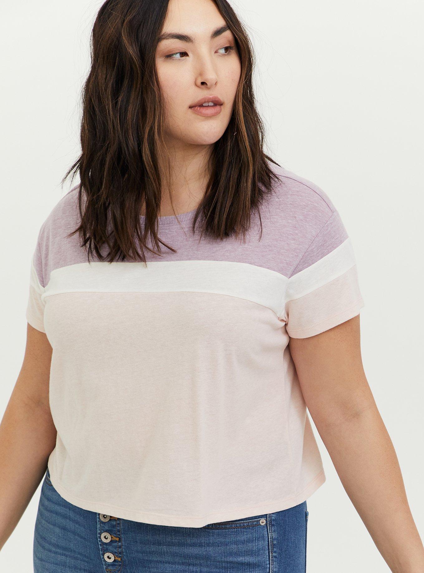 Plus Size - Crop Relaxed Fit Tee - Heritage Slub Multi Colorblocked ...