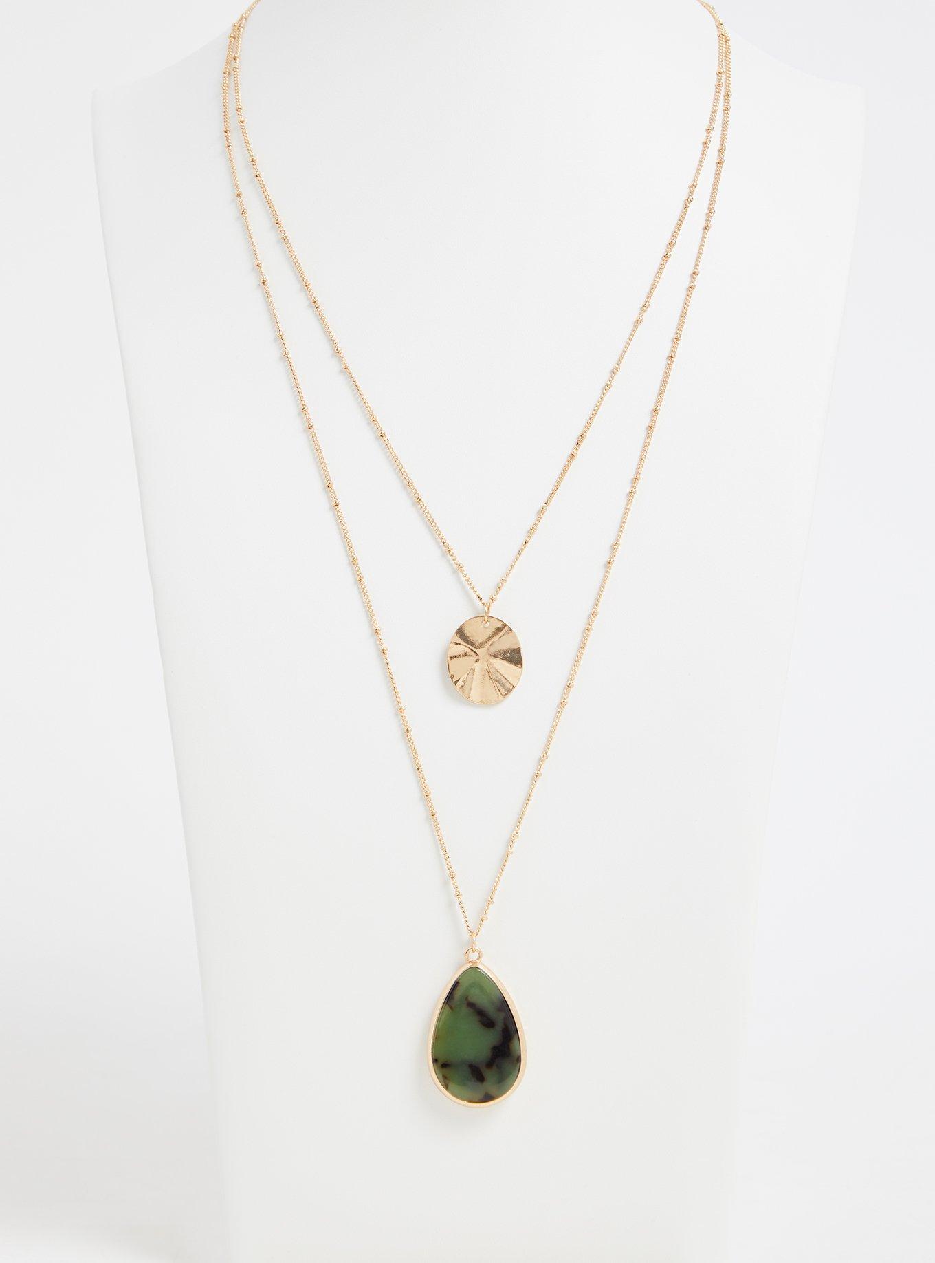 Plus Size - Olive Green Tortoiseshell Reversible Layered Necklace - Torrid
