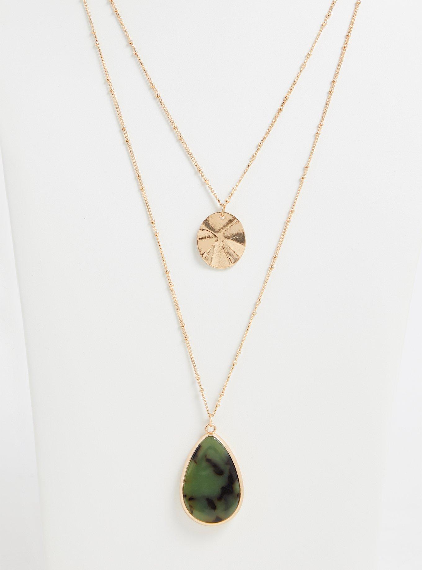 Plus Size - Olive Green Tortoiseshell Reversible Layered Necklace - Torrid