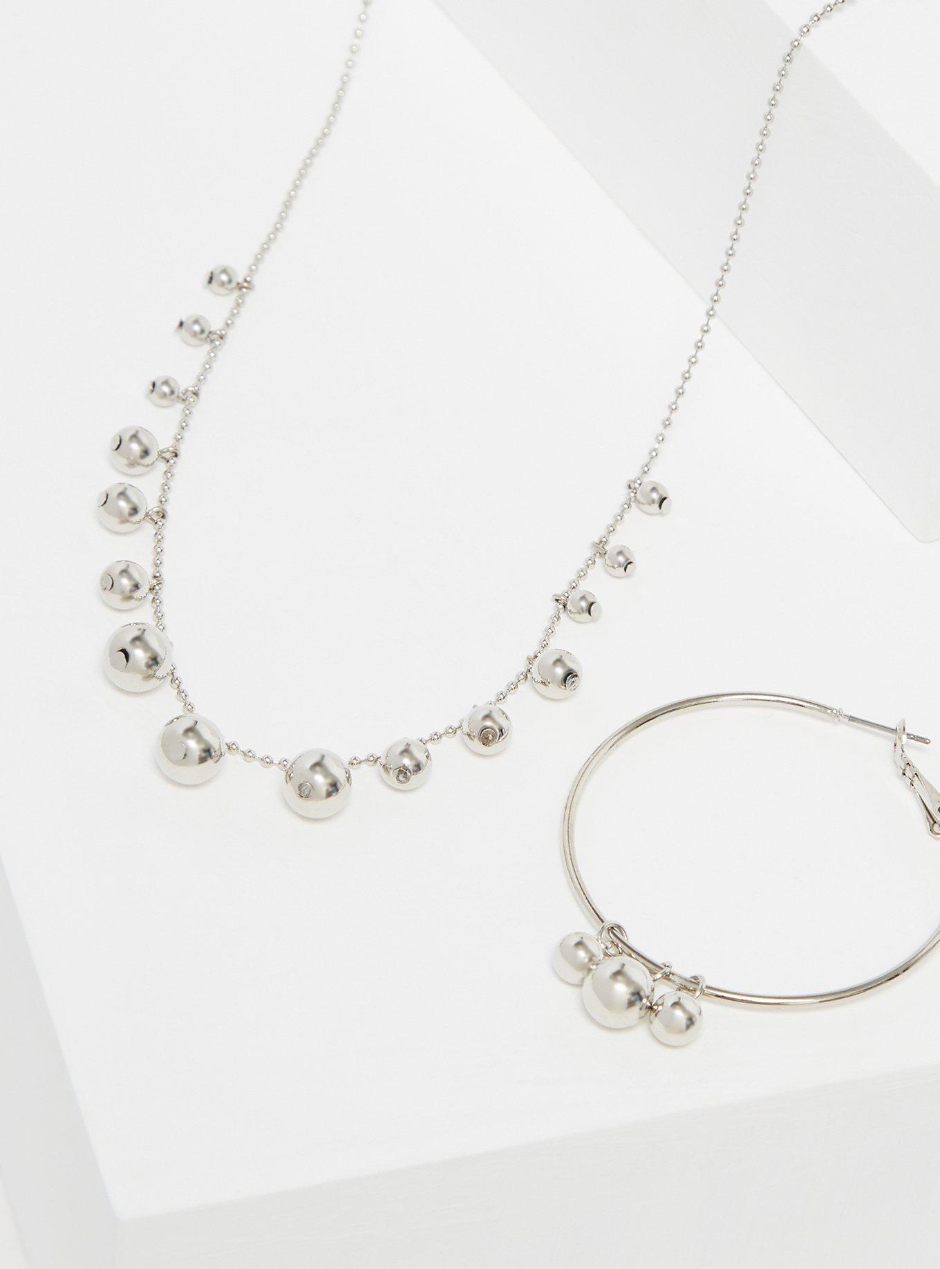 Plus Size - Silver-Tone Beaded Hoop Earrings & Necklace Set - Torrid