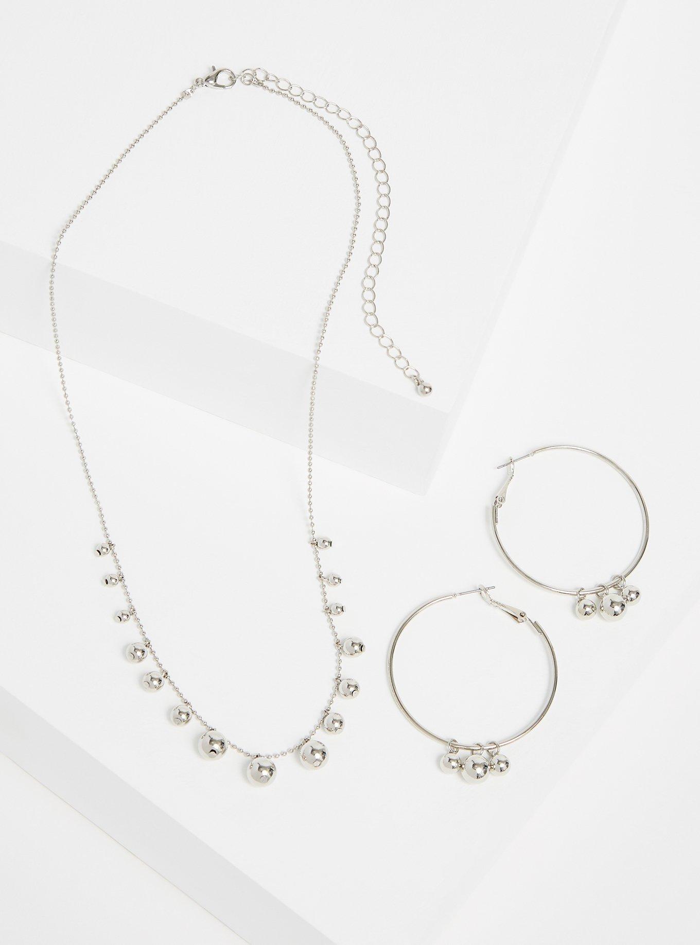 Plus Size - Silver-Tone Beaded Hoop Earrings & Necklace Set - Torrid