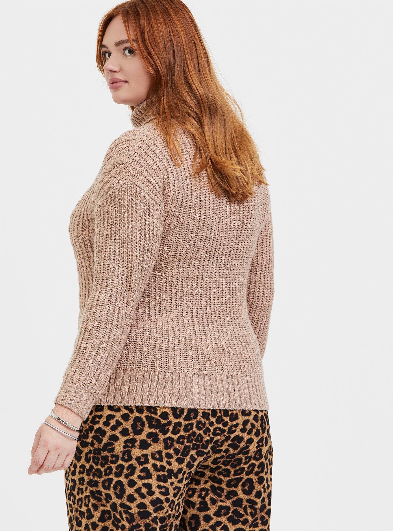 Plus Size - Light Brown Turtleneck Fisherman Sweater - Torrid