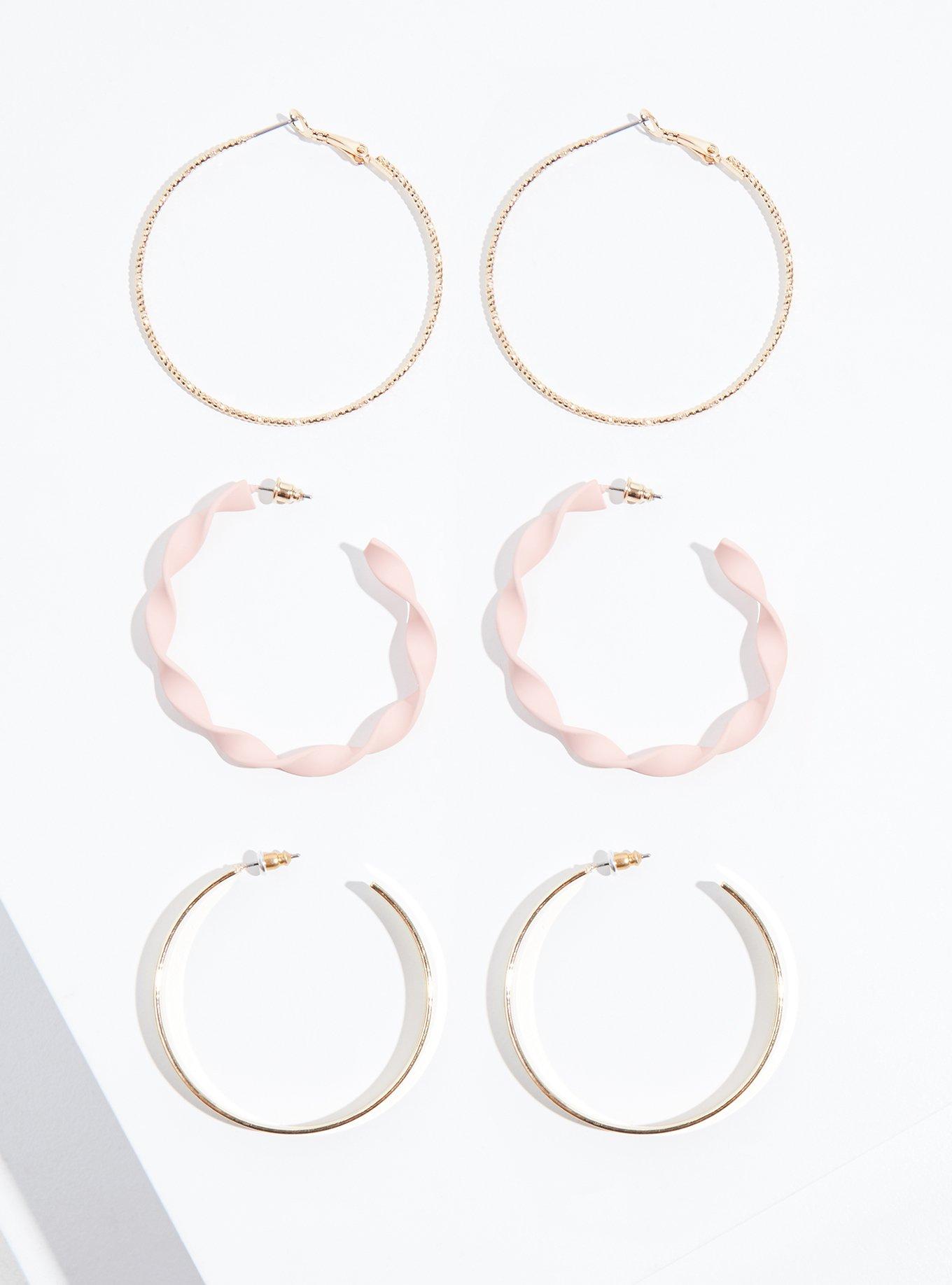 Plus Size - Blush Pink Twisted Hoop Earrings Set - Set of 3 - Torrid