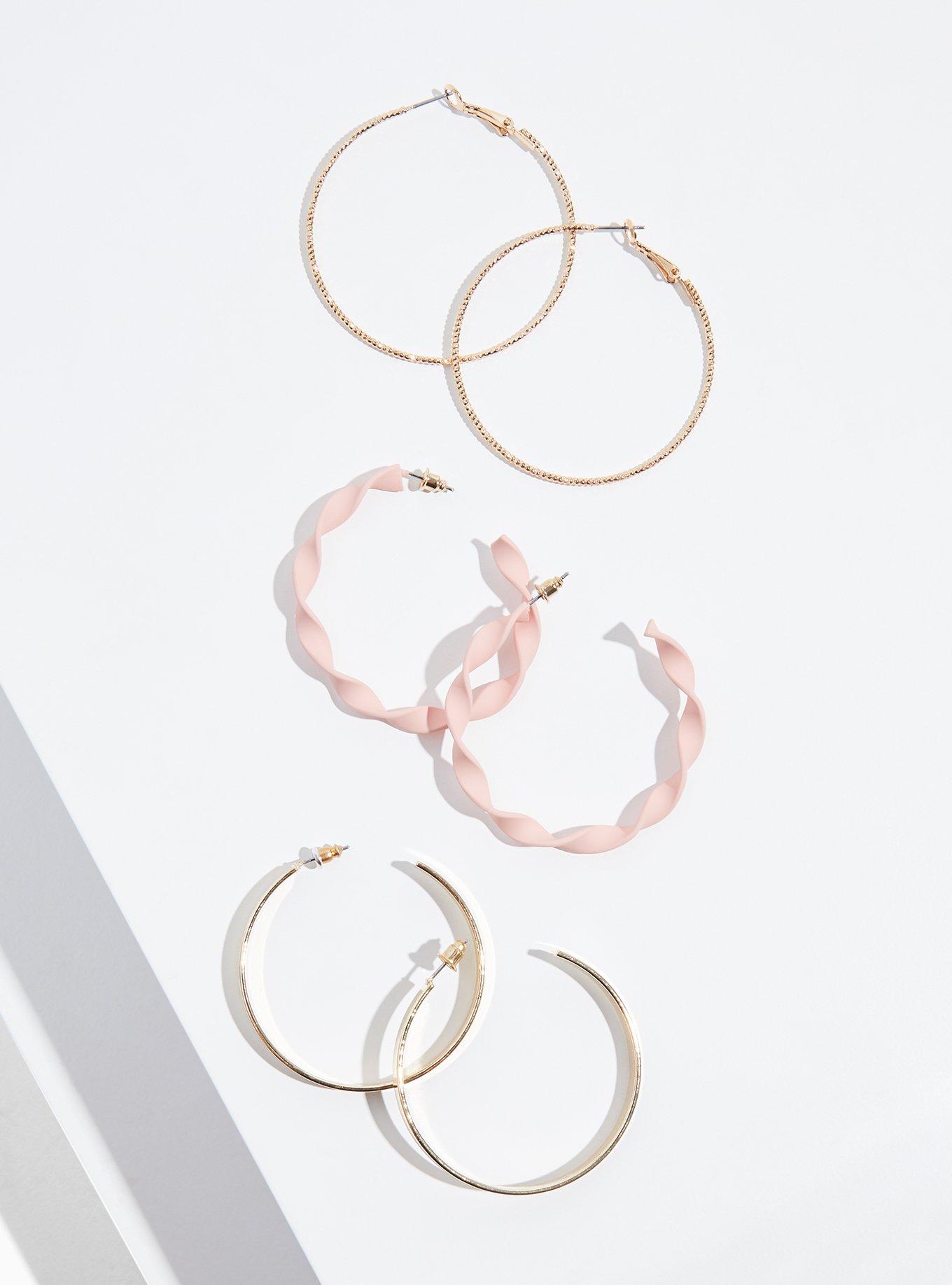 Plus Size - Blush Pink Twisted Hoop Earrings Set - Set of 3 - Torrid