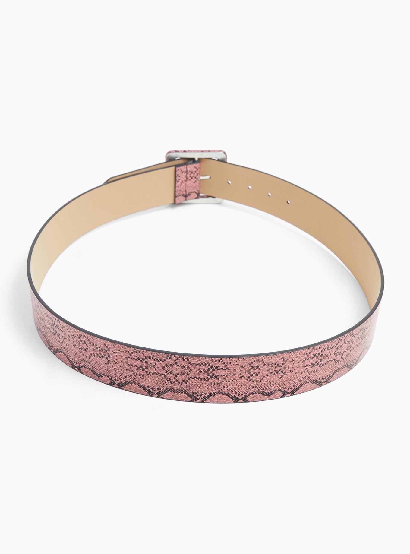 Plus Size - Pink Snakeskin Print Faux Leather Square Buckle Belt - Torrid
