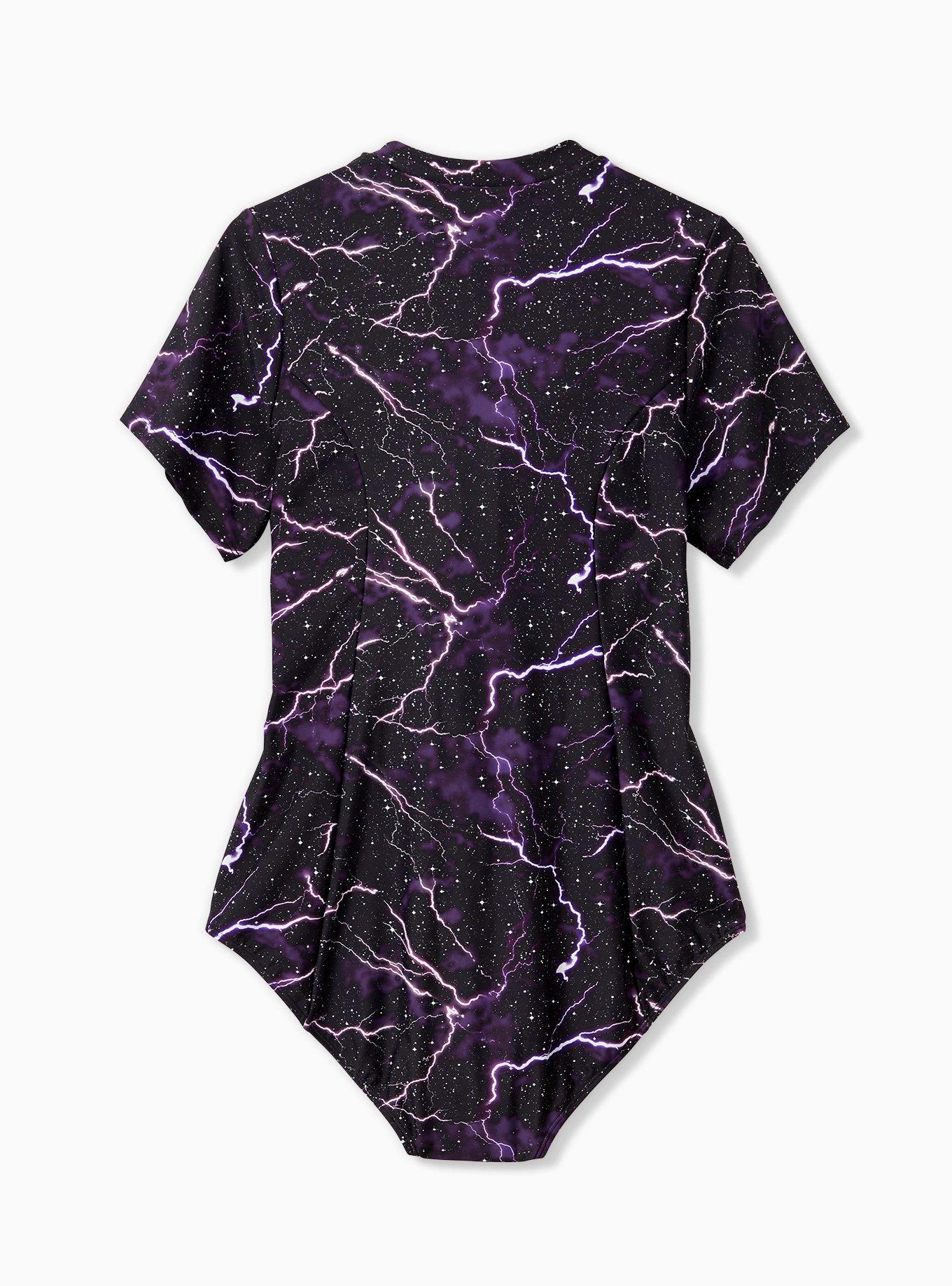 Plus Size - Black Lightning Streaks Rash Guard Swimsuit - Torrid
