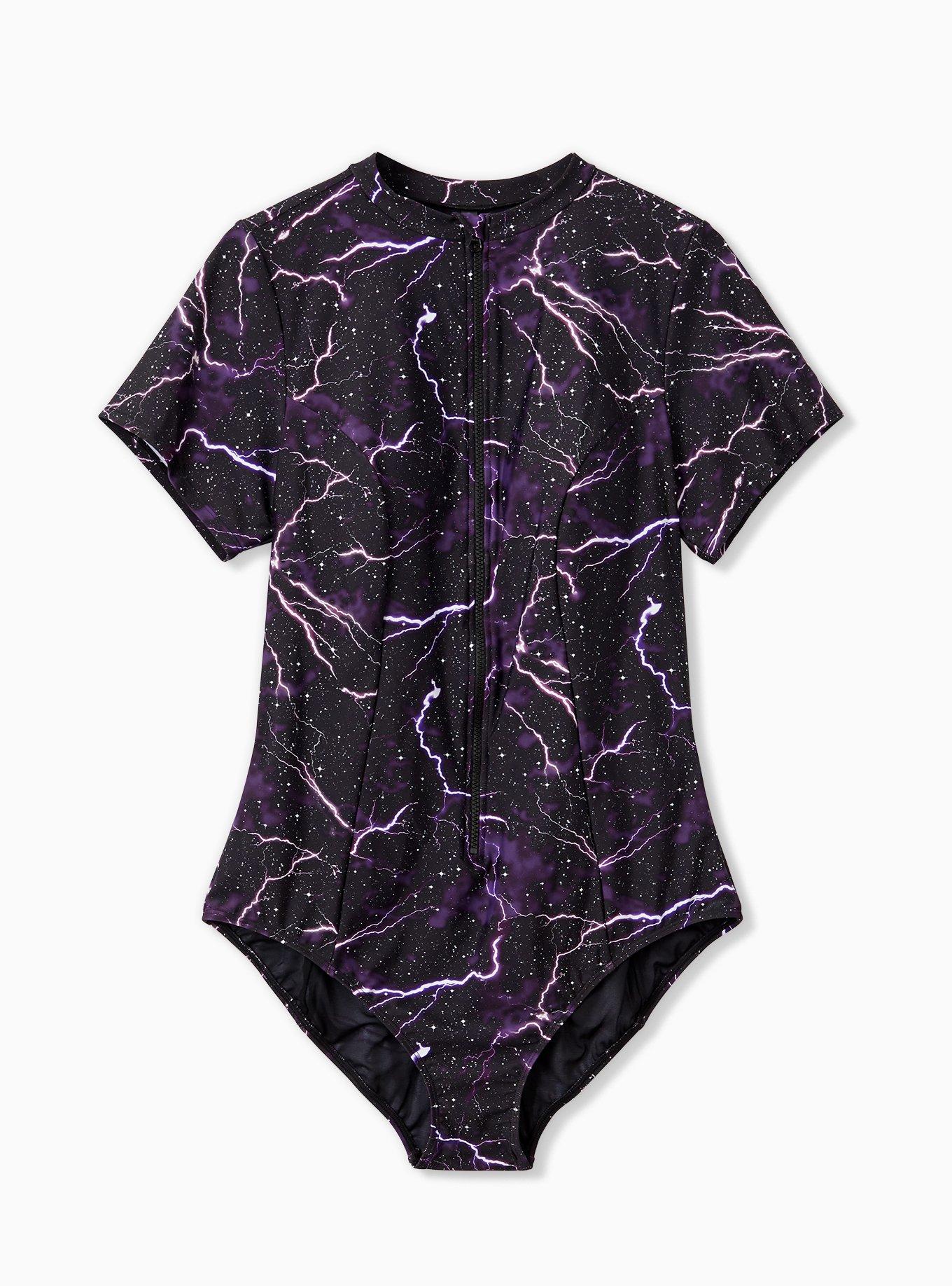 Plus Size - Black Lightning Streaks Rash Guard Swimsuit - Torrid