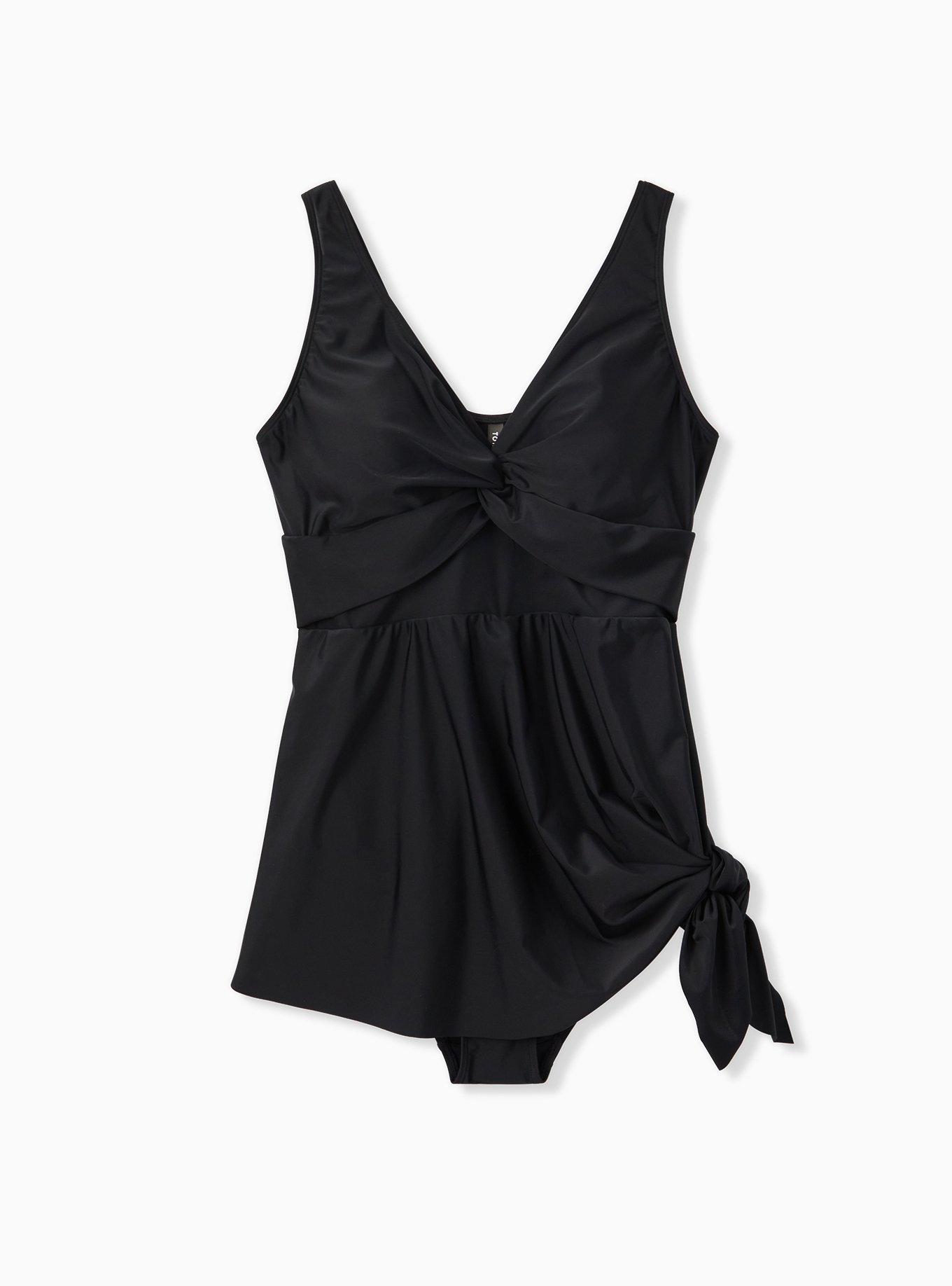 Plus Size - Wireless Short Asymmetrical Twist Front Swim Dress With ...