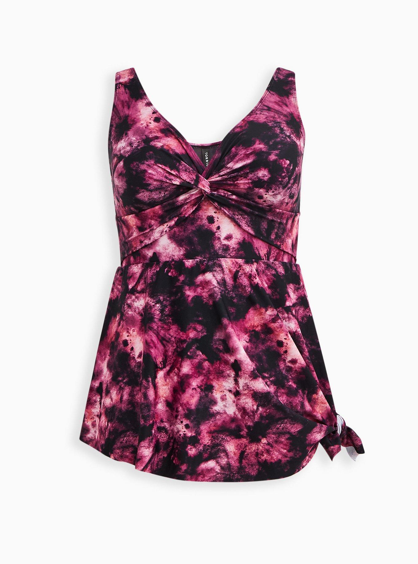 Plus Size - Wireless Short Asymmetrical Twist Front Swim Dress With ...