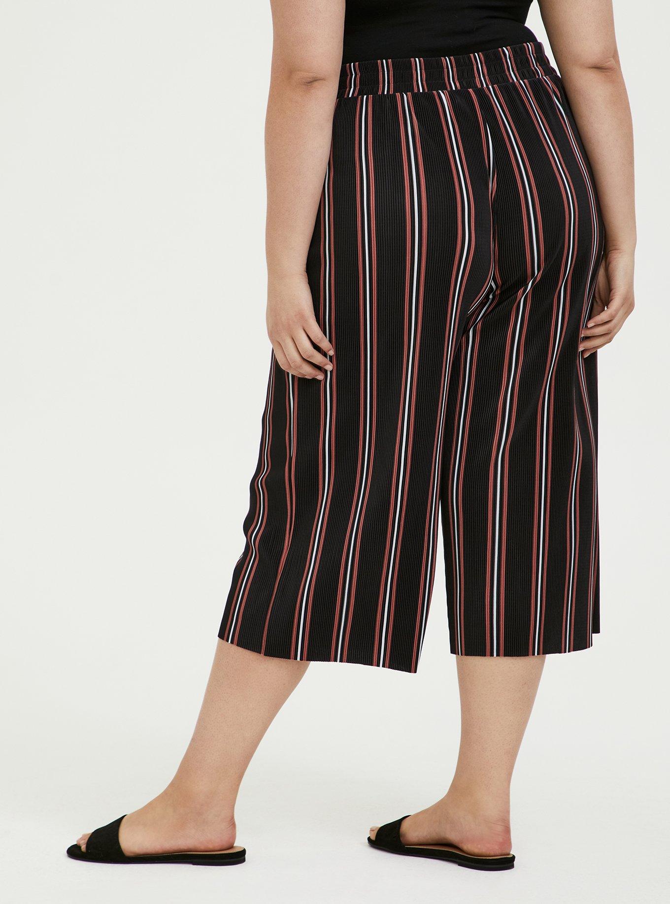 Plus Size - Black Multi Stripe Pleated Culotte - Torrid