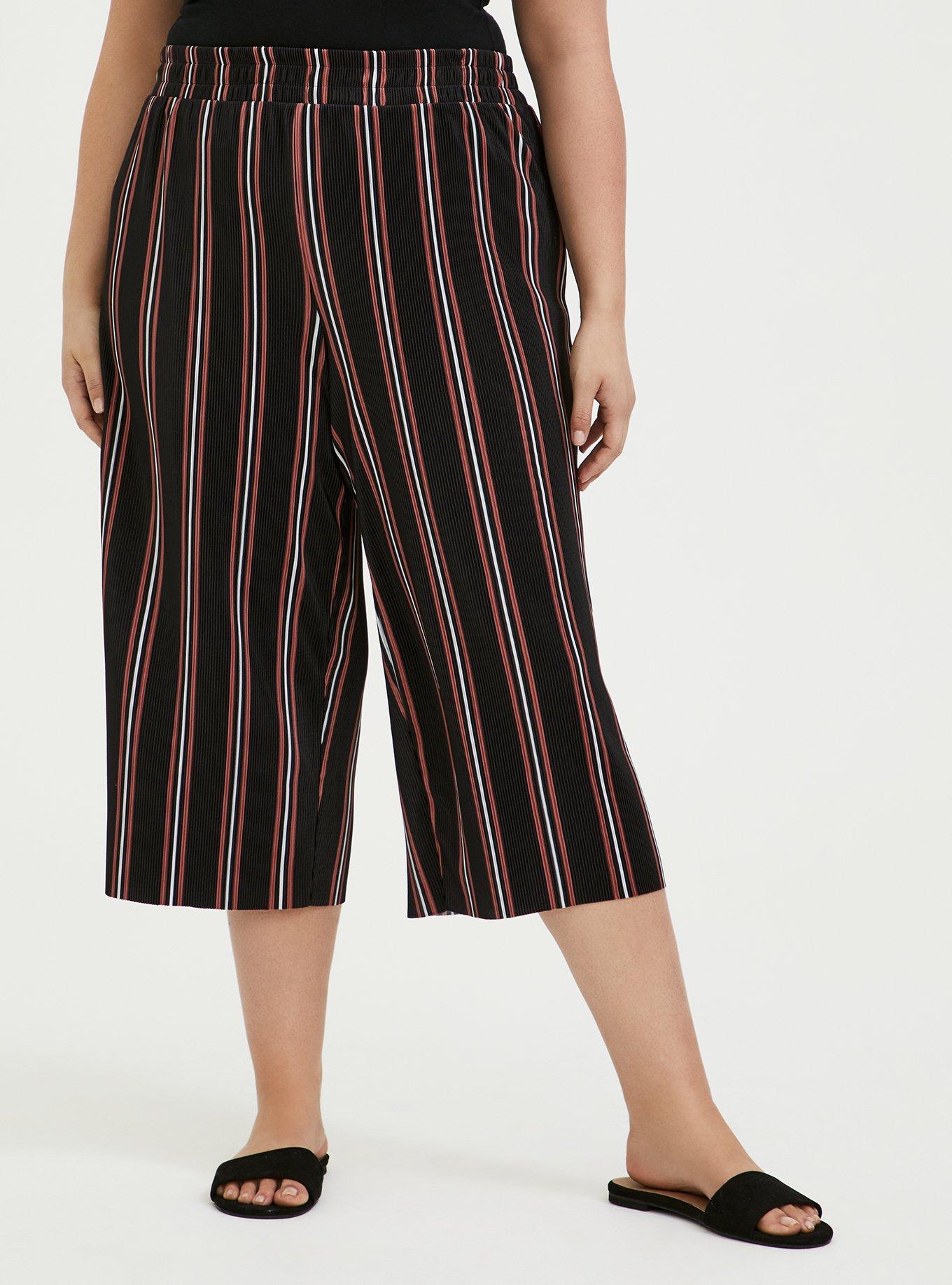 Plus Size - Black Multi Stripe Pleated Culotte - Torrid