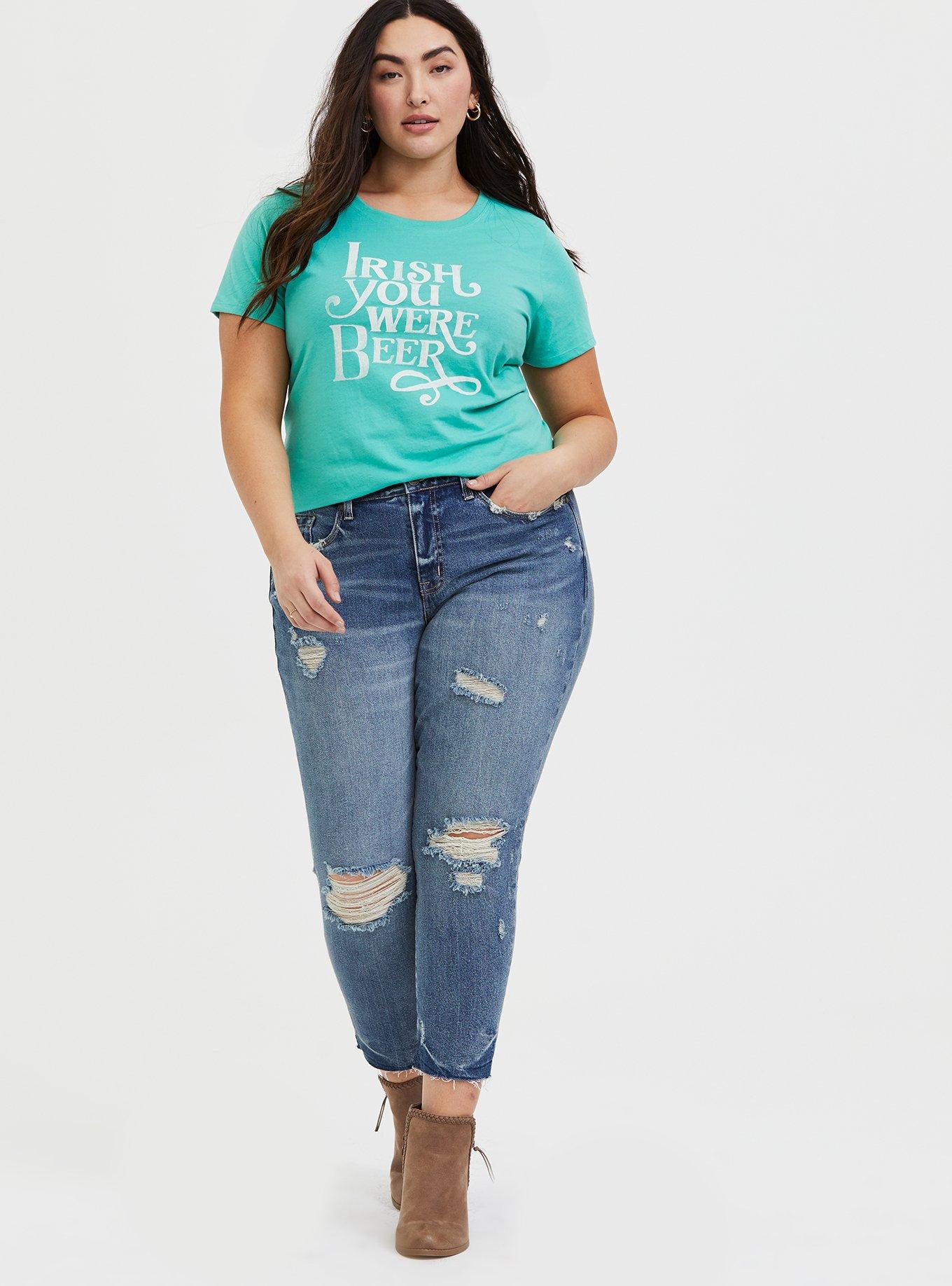 Plus Size - Irish You Were Beer Turquoise Slim Fit Crew Tee - Torrid