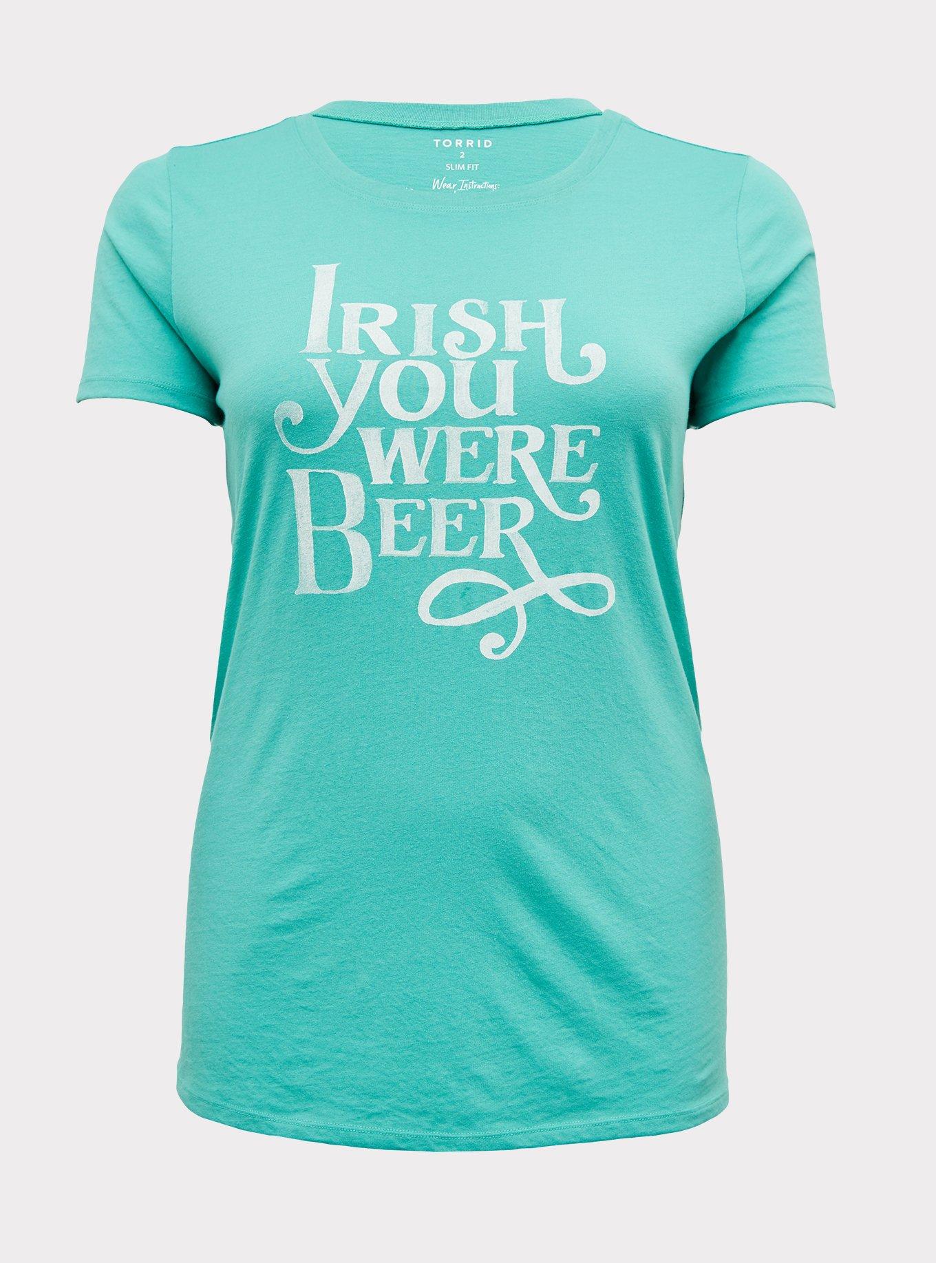 Plus Size - Irish You Were Beer Turquoise Slim Fit Crew Tee - Torrid