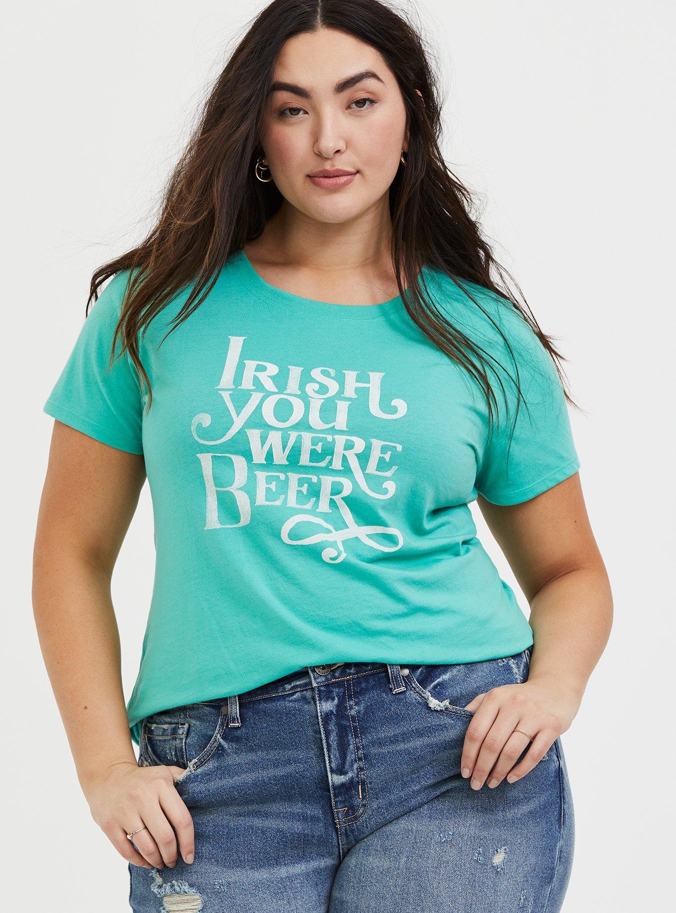 Plus Size - Irish You Were Beer Turquoise Slim Fit Crew Tee - Torrid