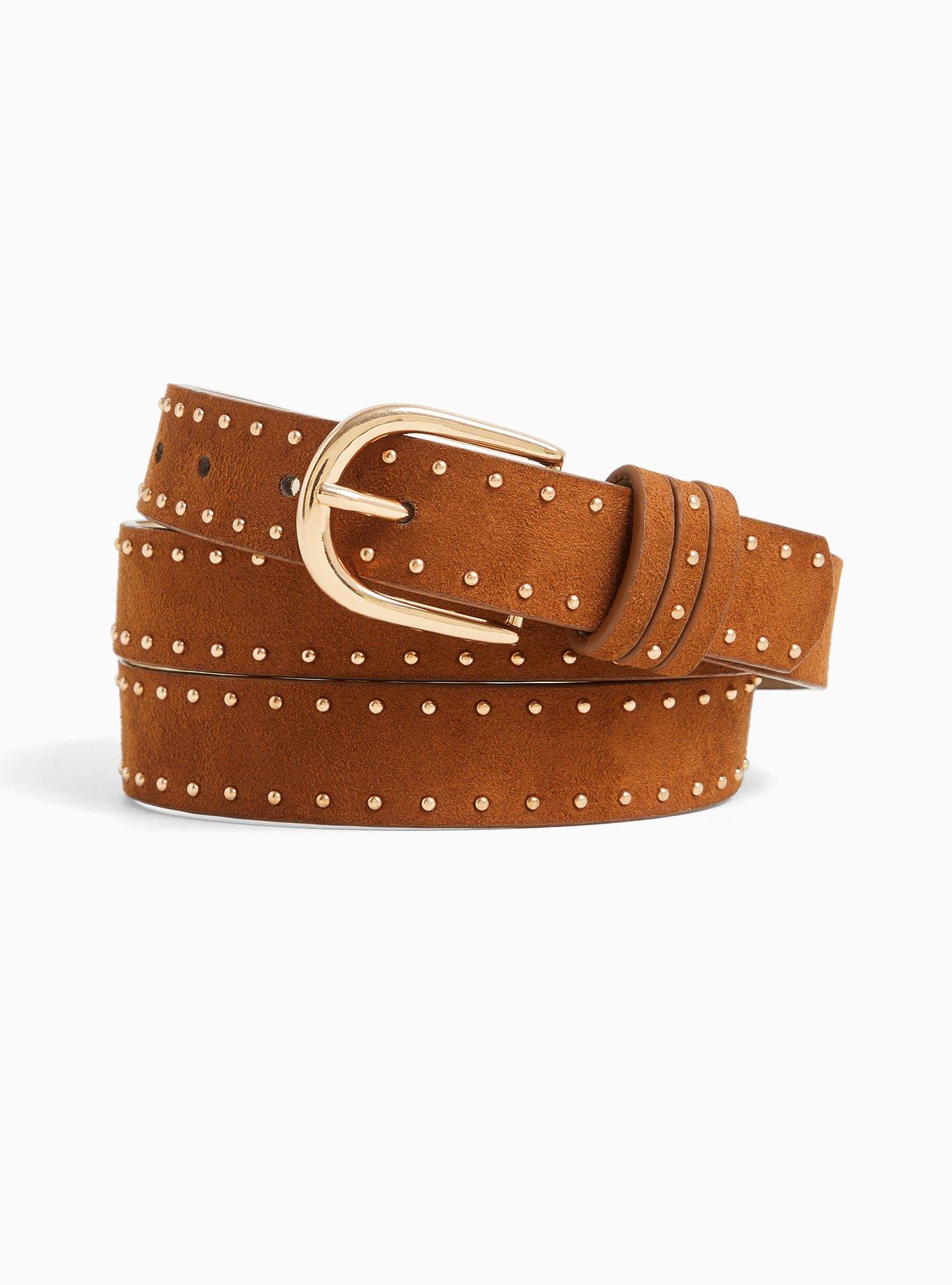 Plus Size - Cognac Faux Suede Studded Belt - Torrid