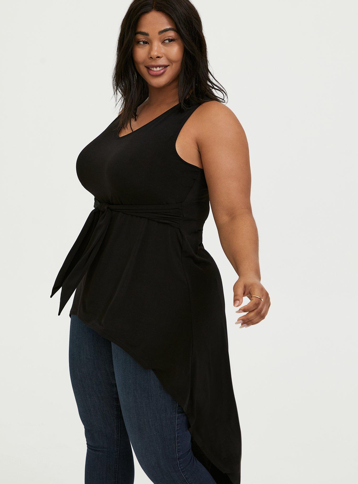 Plus Size - Black Studio Knit Tie Front Hi-Lo Top - Torrid