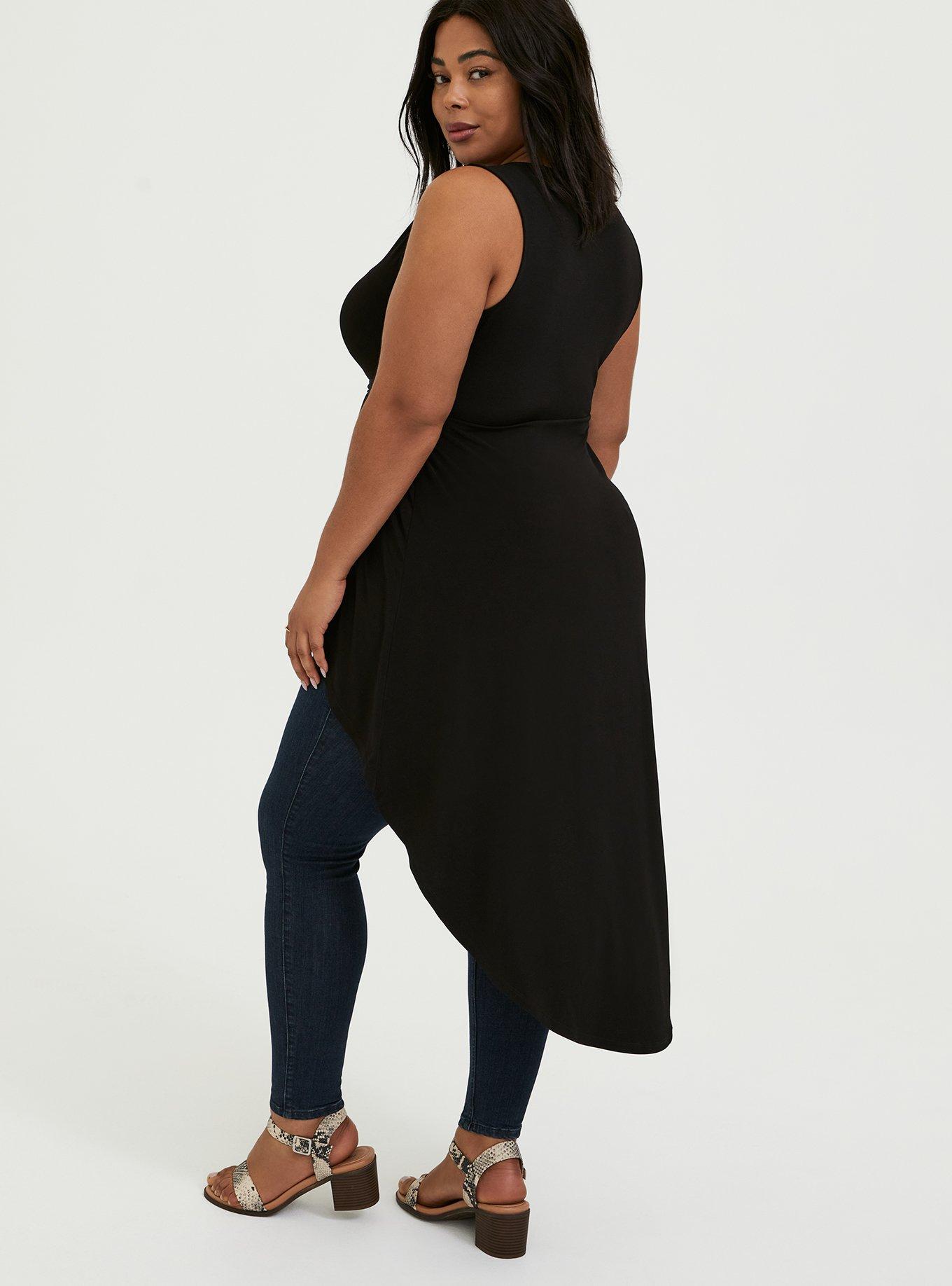 Plus Size - Black Studio Knit Tie Front Hi-Lo Top - Torrid