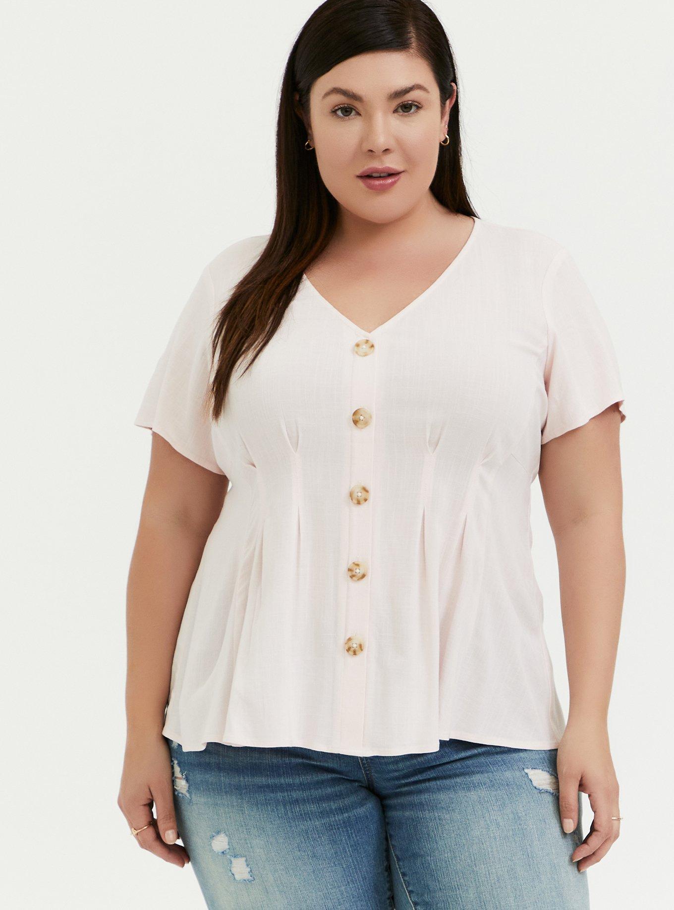 Plus Size - Light Pink Stretch Woven Fit & Flare Blouse - Torrid