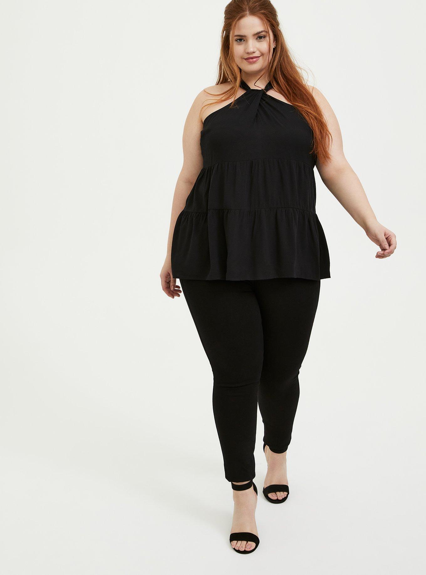 Plus Size - Black Textured Shirred Hem Halter Tunic Top - Torrid