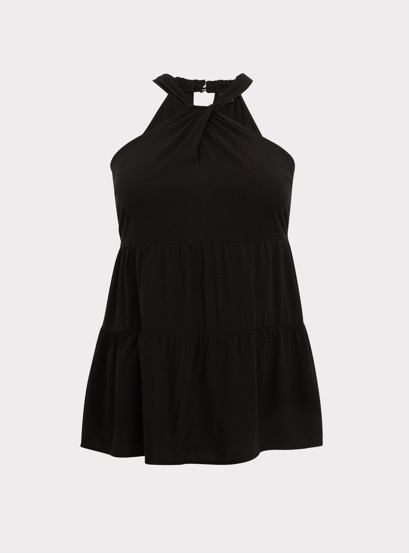 Plus Size - Black Textured Shirred Hem Halter Tunic Top - Torrid
