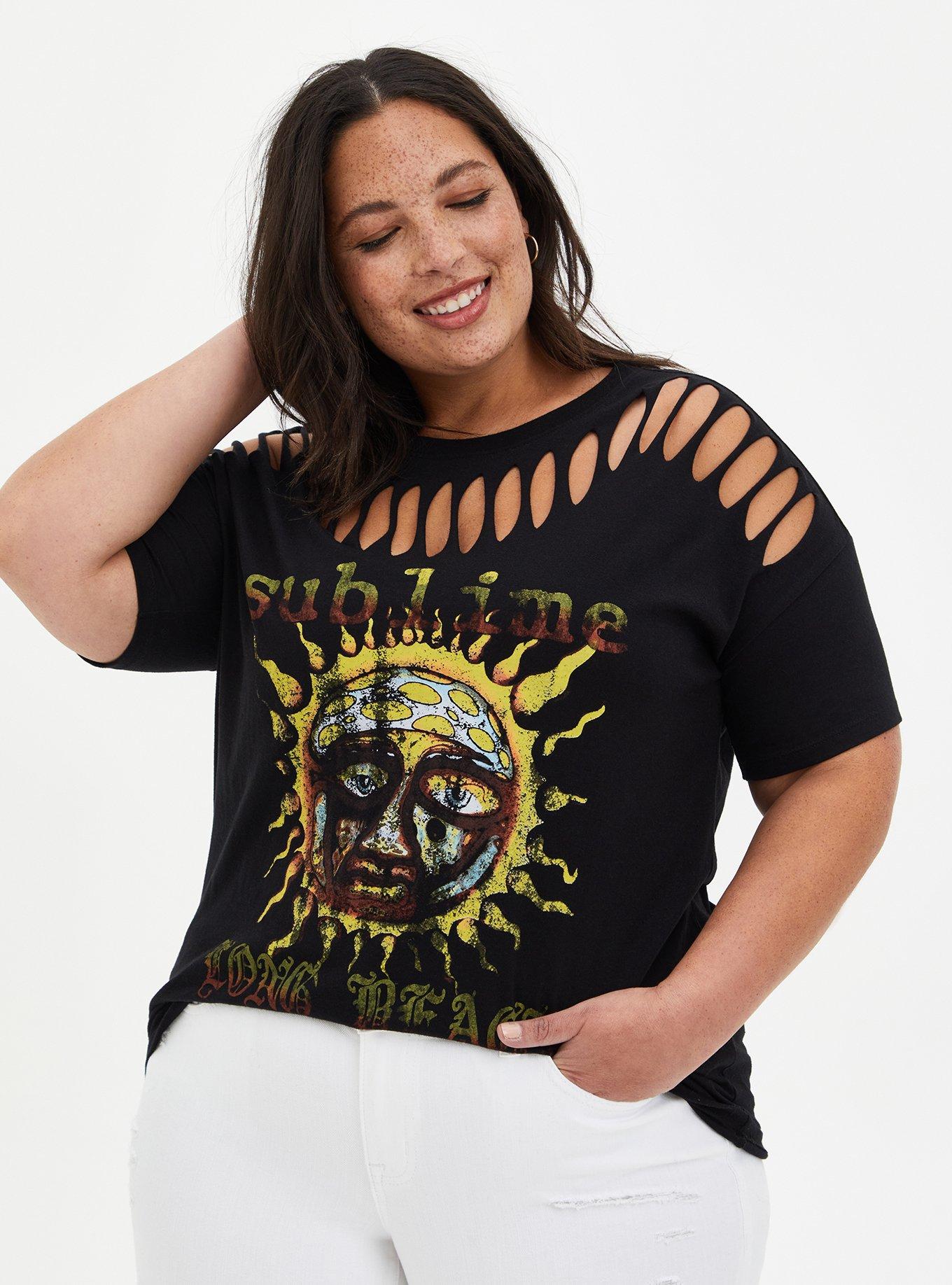 Plus Size - Sublime Long Beach Sun Black Slashed Tee - Torrid