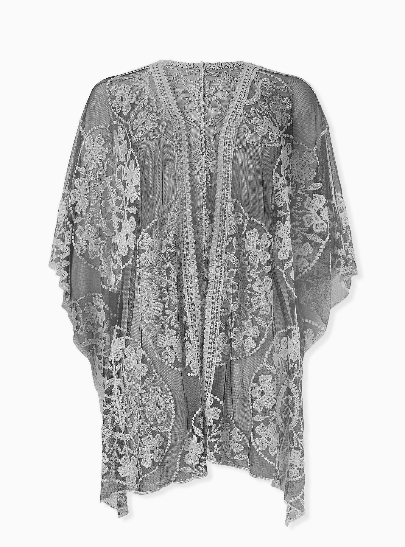 Plus Size - Black Mesh & White Embroidered Ruana - Torrid