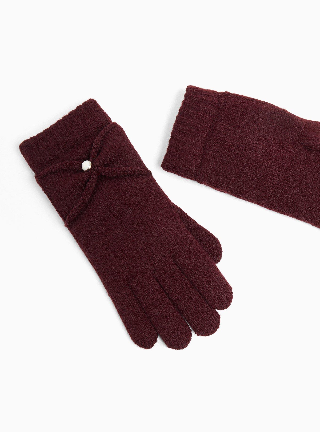 Plus Size - Burgundy Purple Bow Lined Gloves - Torrid